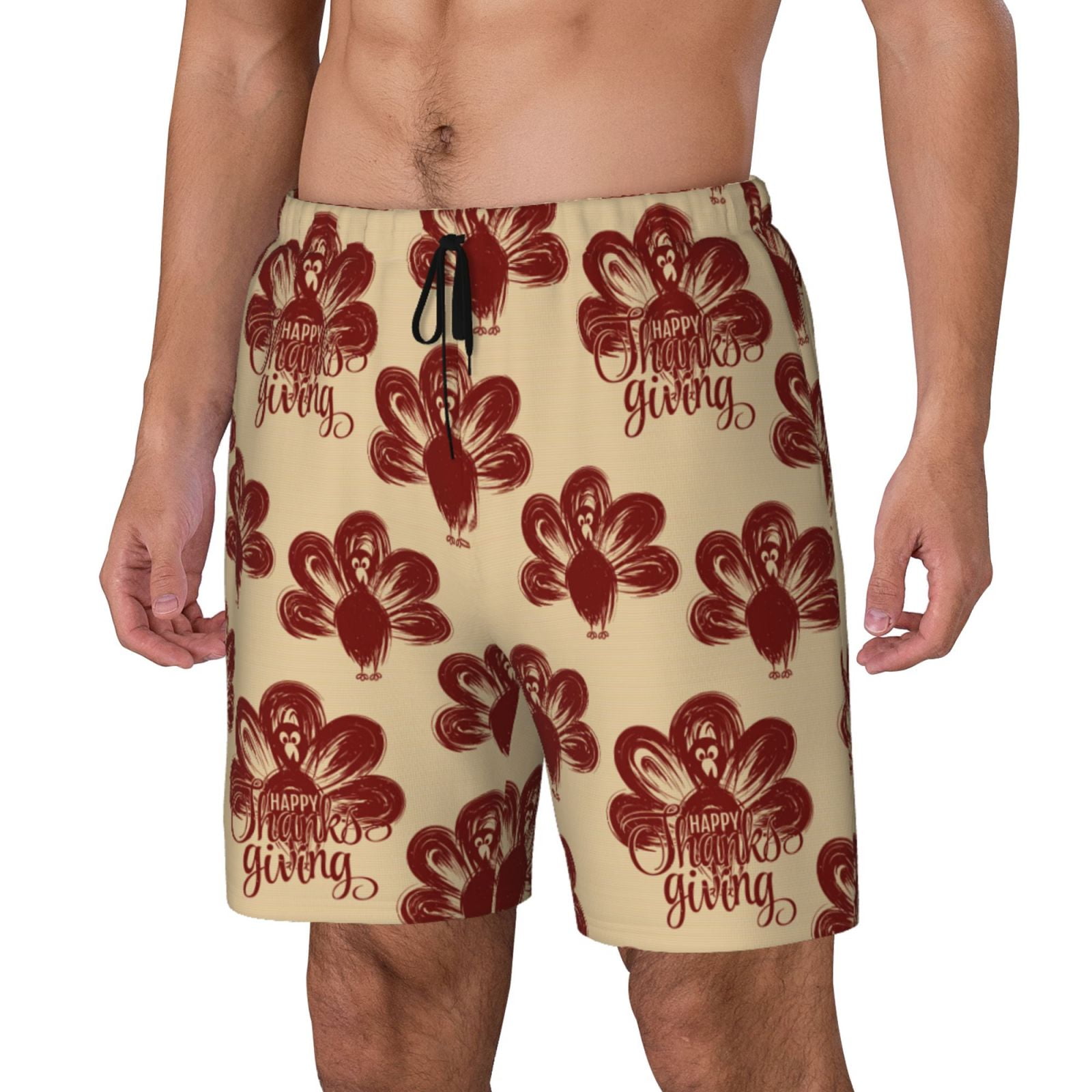 Fuzoiu Thanksgiving Sketch Turkey Print Men's Swim Shorts,Quick-Dry ...