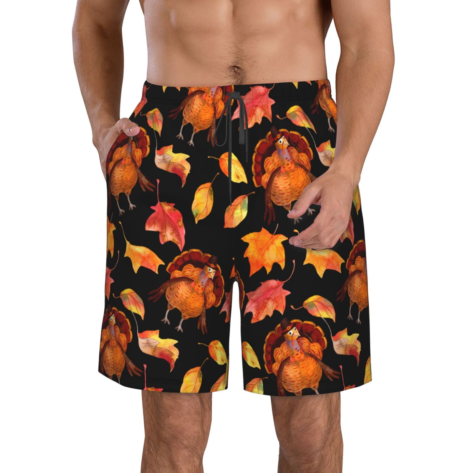 Fuzoiu Thanksgiving Turkey 1 Print Men's Beach Shorts,Men's Swim Trunks ...