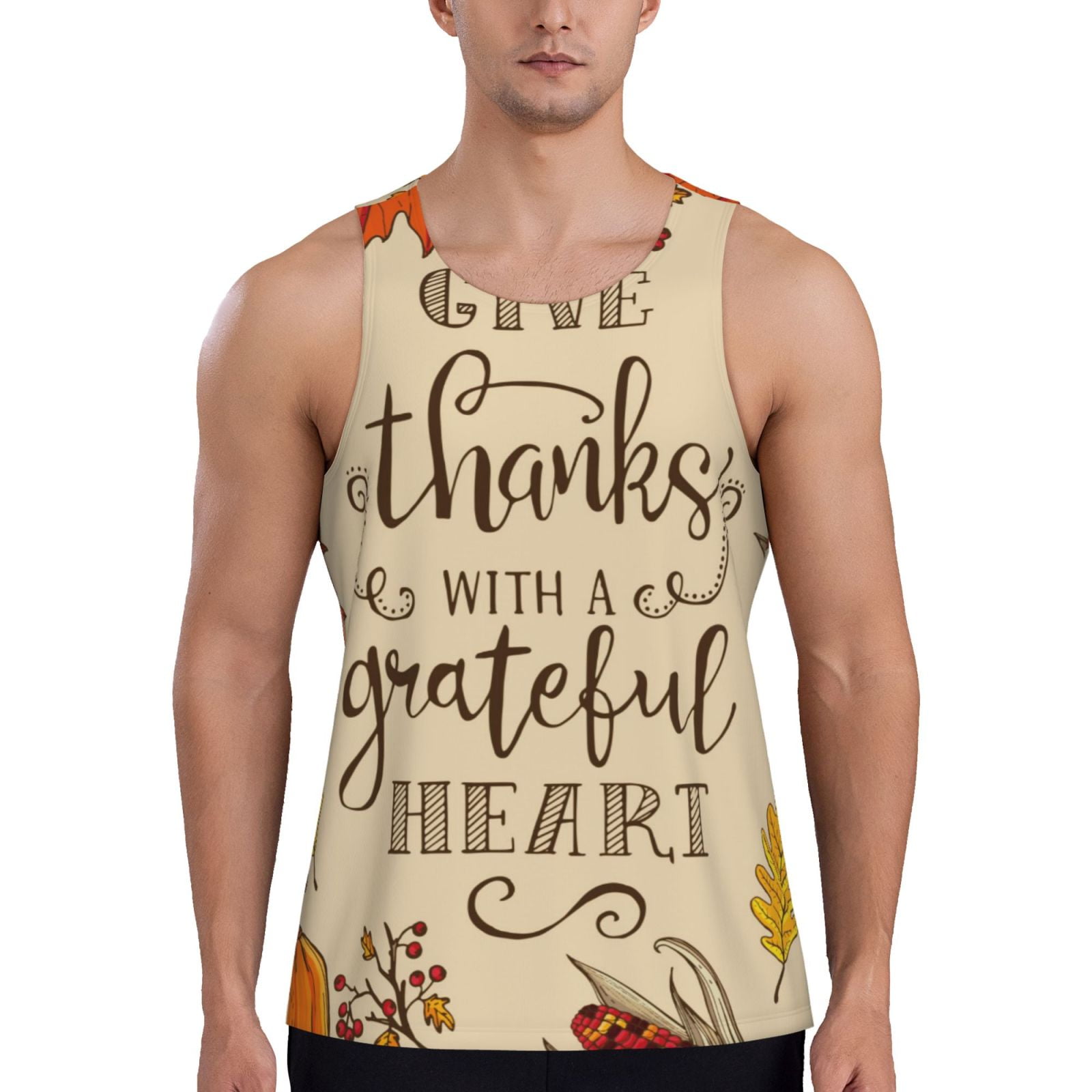 Fuzoiu Thanksgiving With A Grateful Heart Print Men's Workout Tank Tops ...