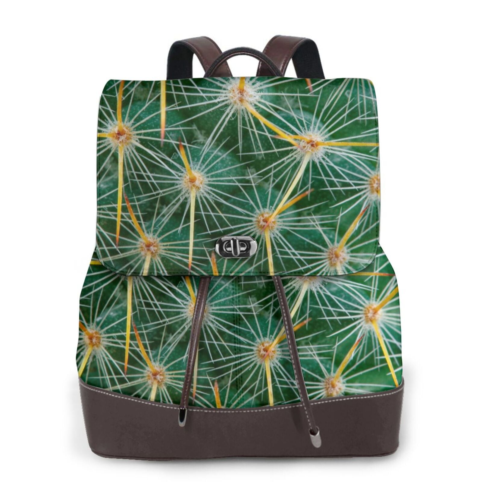 Fuzoiu Thorns Of Macro Cactus Print Women's Leather Backpack,Backpack ...