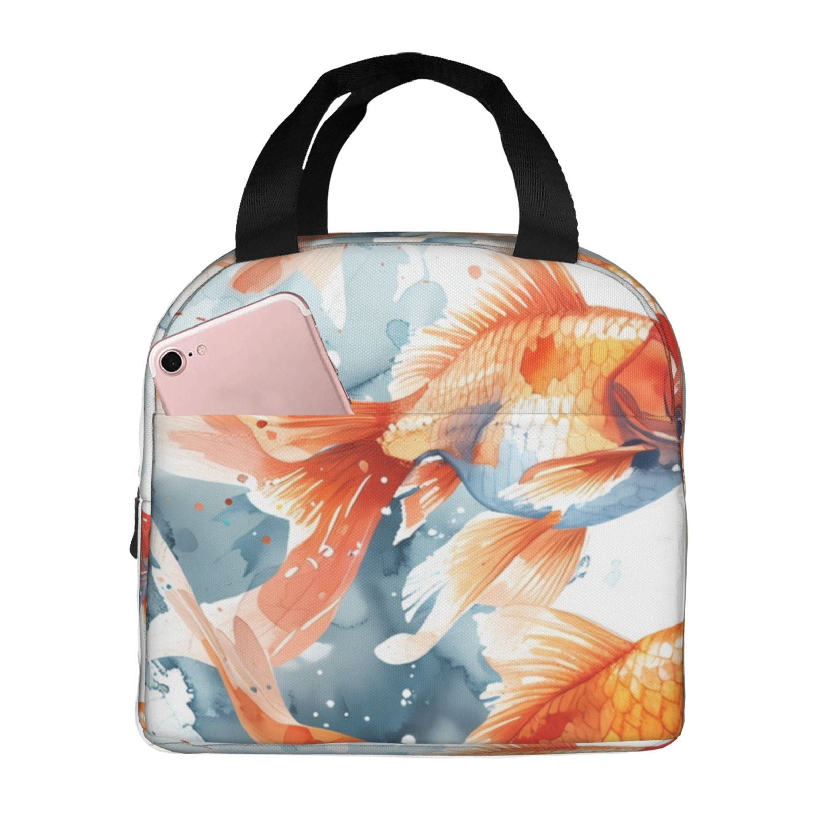 Fuzoiu Three Goldfish Watercolor Splash Print Lunch Bag for Women & Men ...