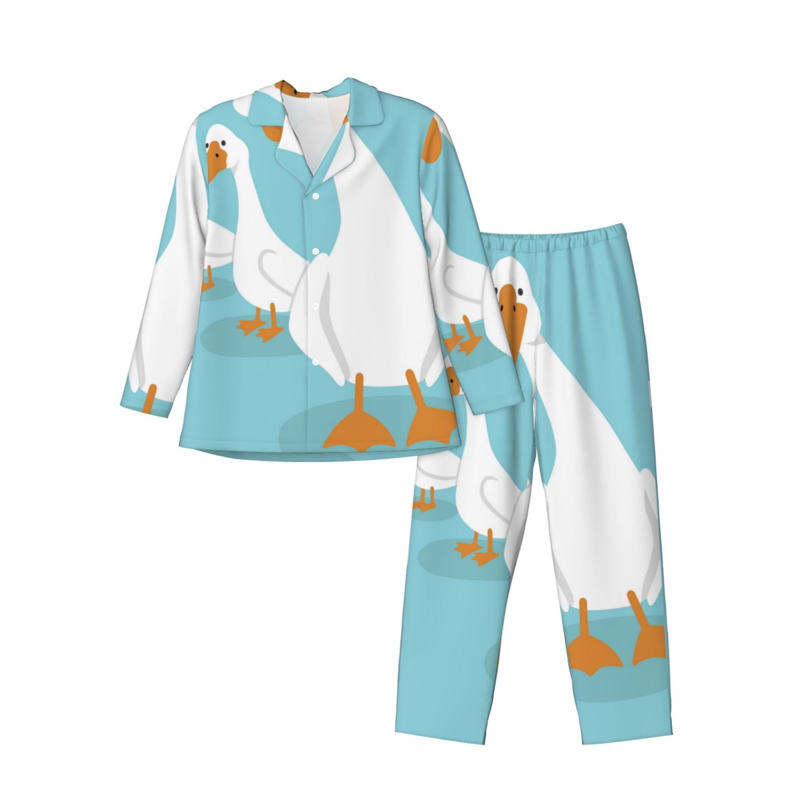 Fuzoiu Three White Geese Print Men's Long-Sleeved Pajama,Lounge Button ...