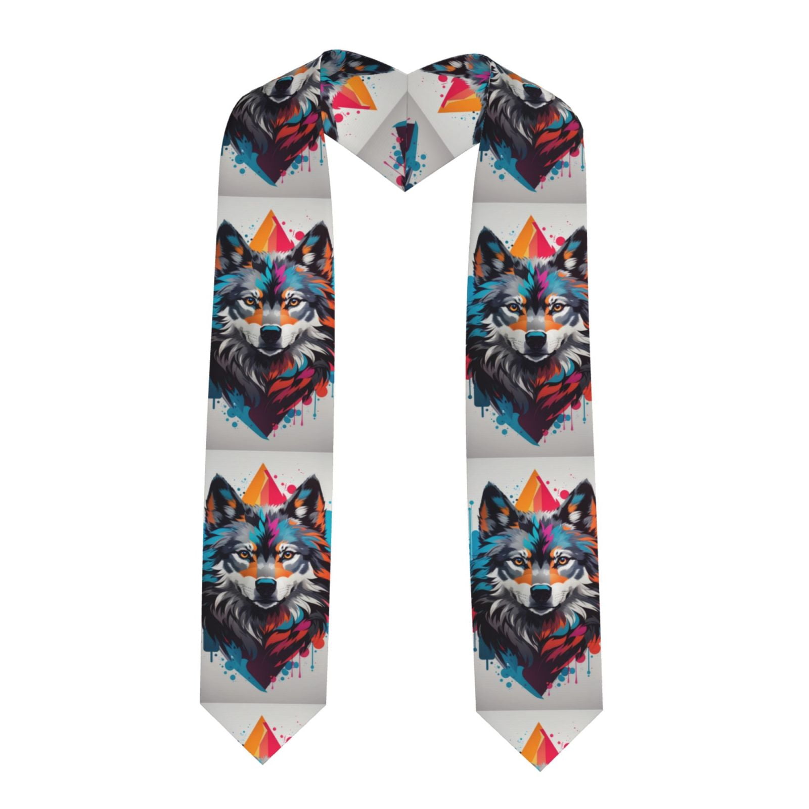 Fuzoiu Tie-Dye Wolf Head Print Graduation Sash,Graduation Stole,Unisex ...