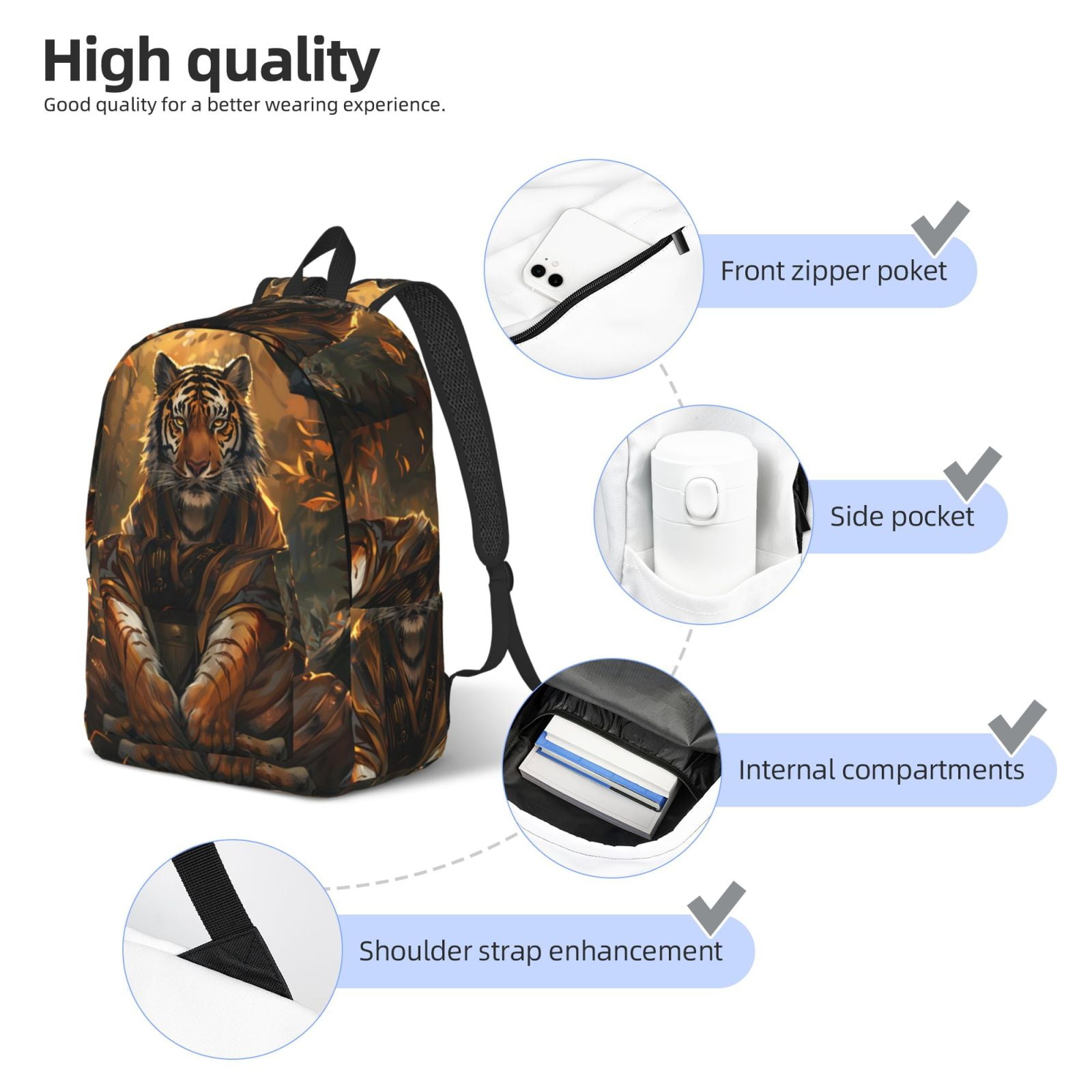 Fuzoiu Tiger In The Fallen Leaf Forest Print Canvas Backpack ...