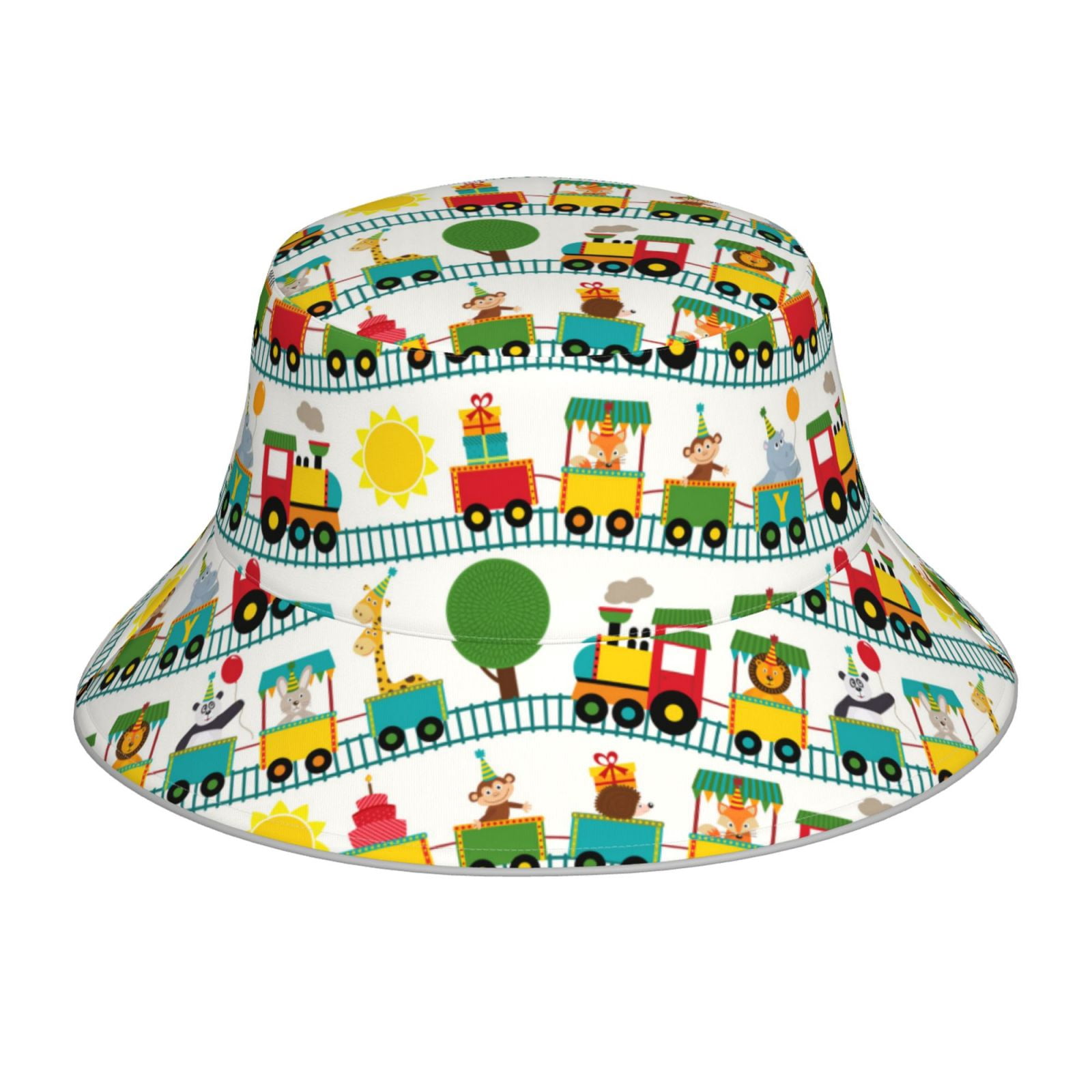Fuzoiu Train With Animals Print Reflective Bucket Hat,Outdoor Hat for ...