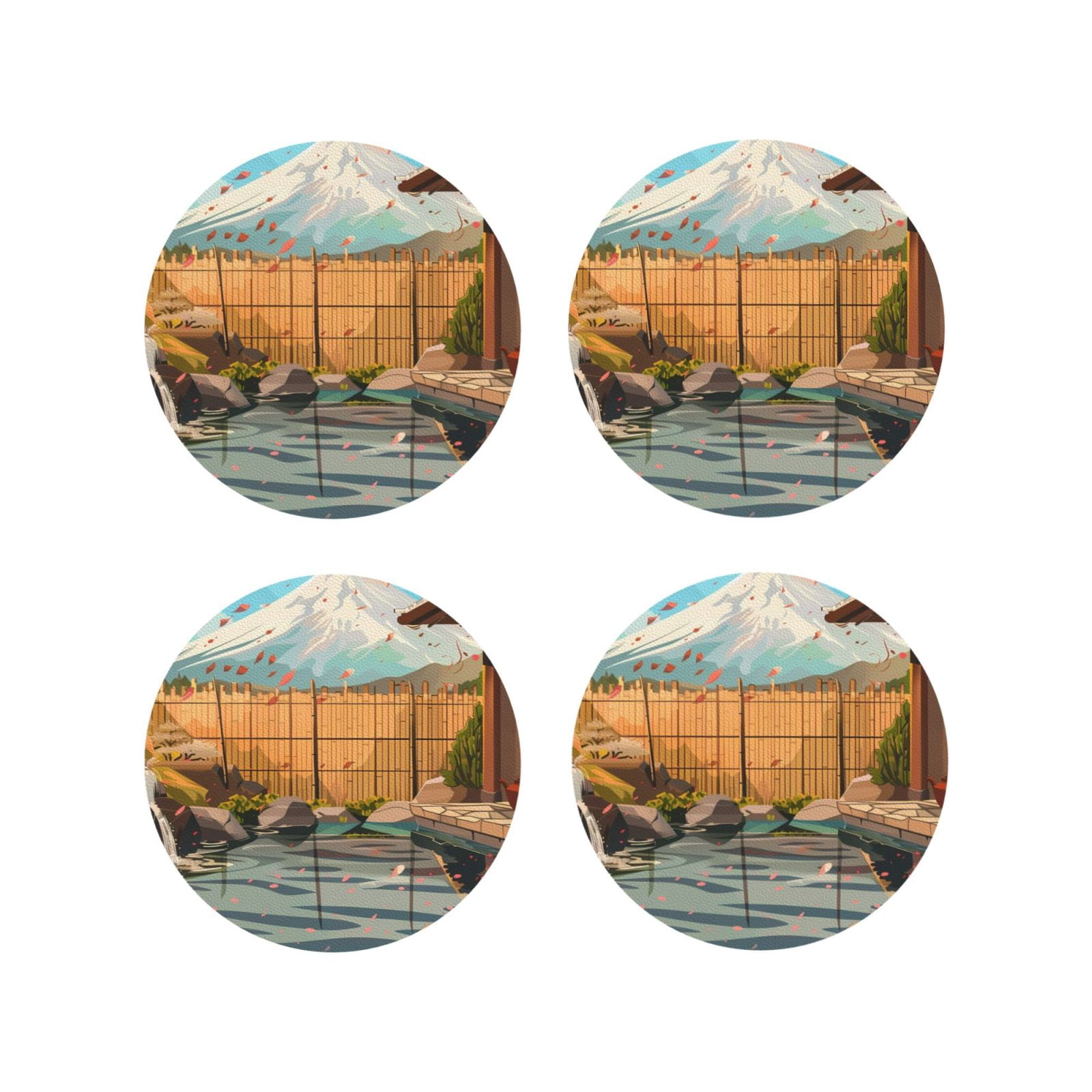 Fuzoiu Tranquil Garden Landscape Print Leather Coasters Set,Drink ...