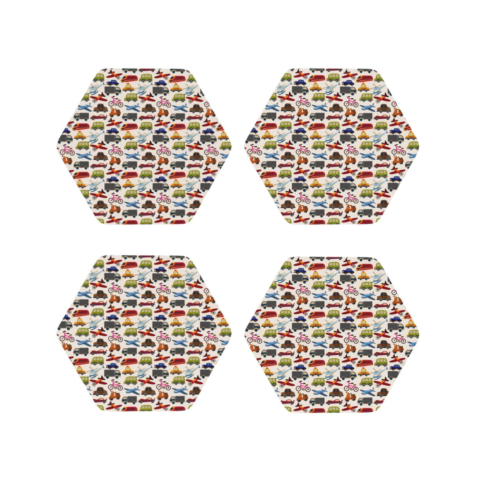 Fuzoiu Transport Print Leather Coasters Set,Drink Coasters Set of 4,for ...