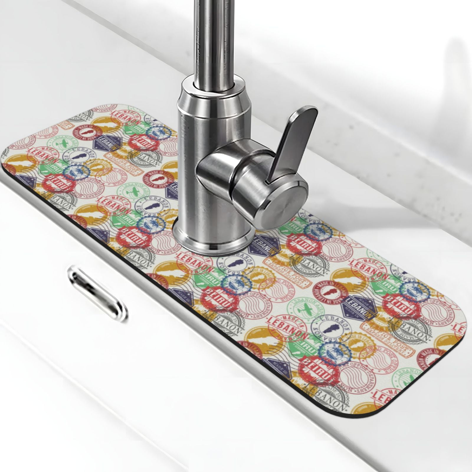 Fuzoiu Travel Stamp Print Kitchen Faucet Suction Pad, Sink Splash Guard ...
