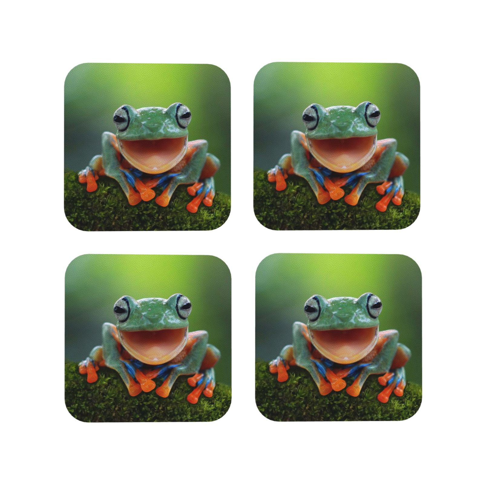 Fuzoiu Tree Frog Print Leather Coasters Set,Drink Coasters Set of 4,for ...