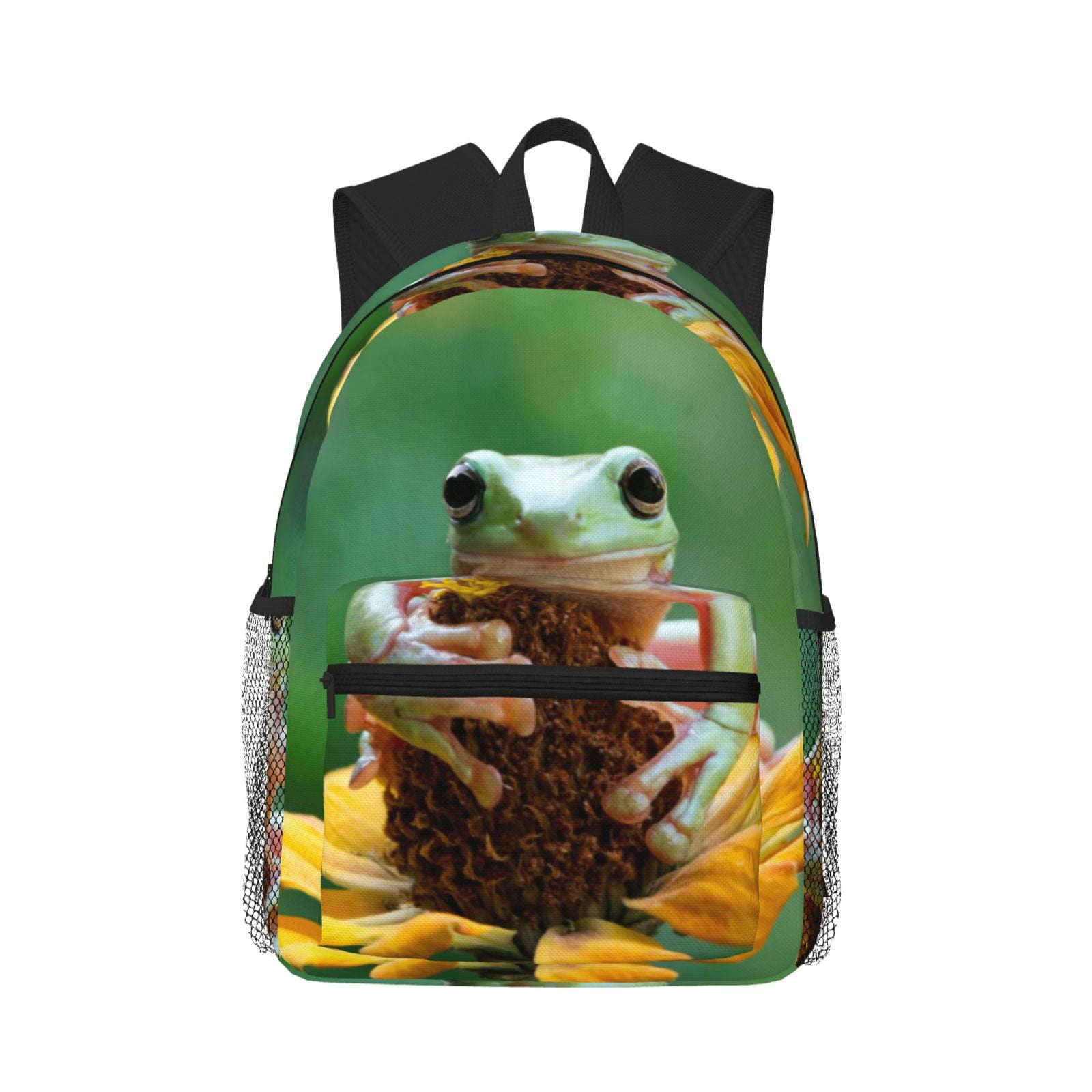 Fuzoiu Tree Frog Sitting On Sunflowes Print School Backpack for Teens ...