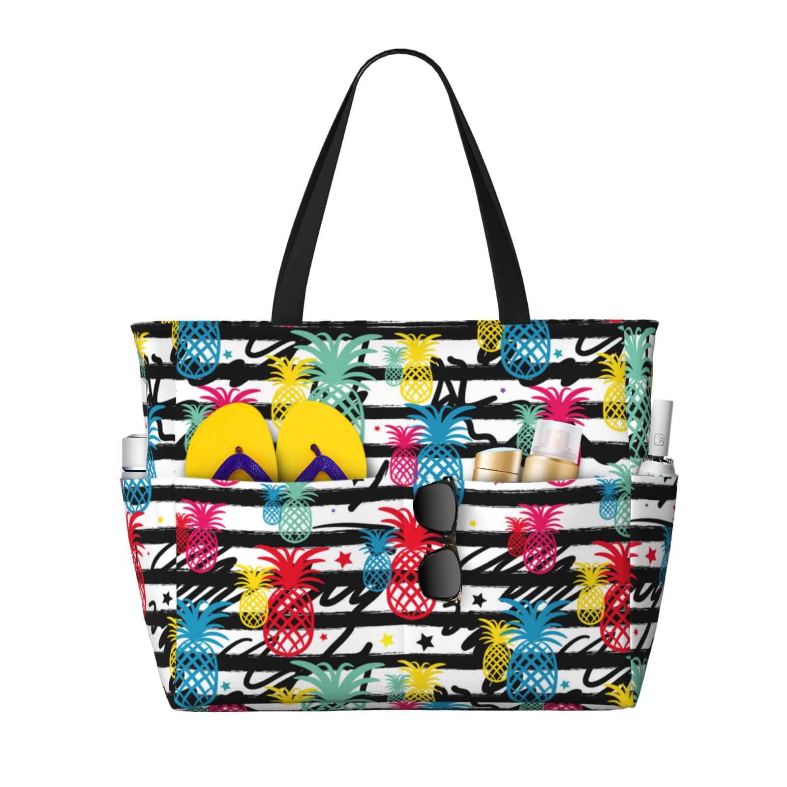 Fuzoiu Trendy Colorful Pineapples 1 Print Waterproof Beach Tote Bag for ...
