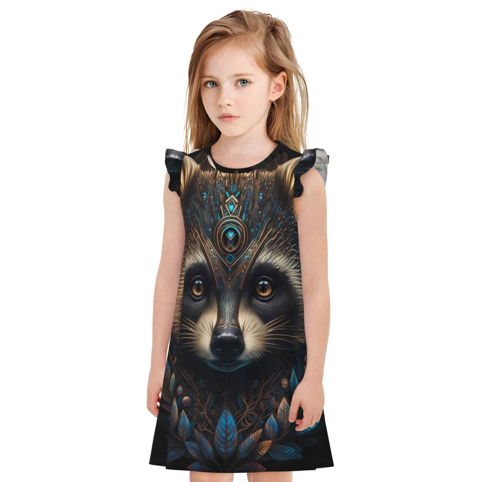Fuzoiu Tribal Style Raccoon Print Girls Nightgowns Pajamas Dressgirls Nightgownsgirls