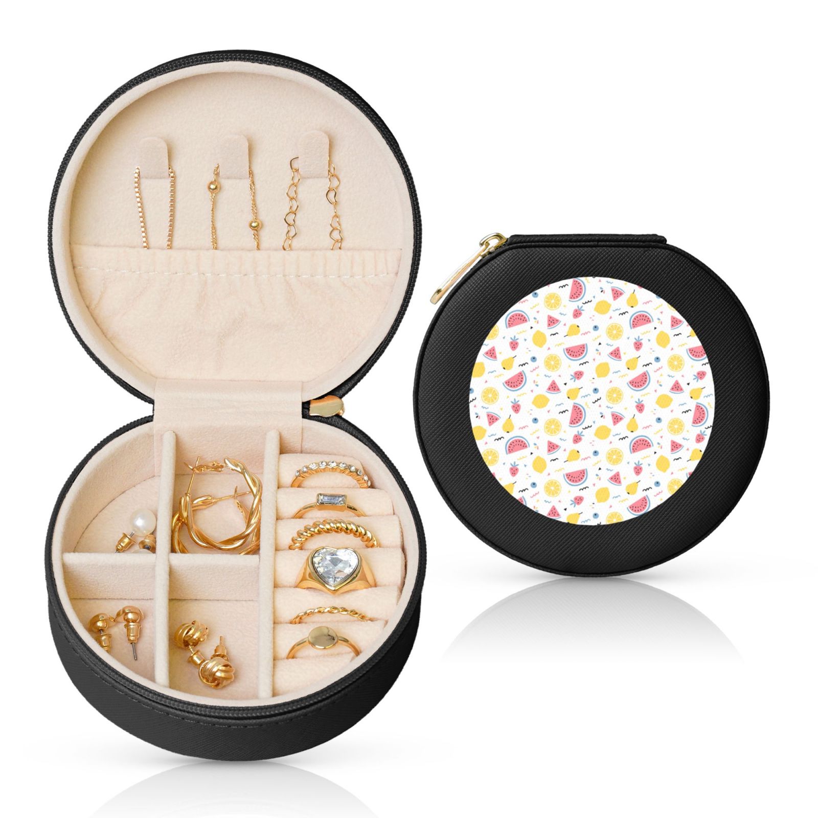 Fuzoiu Tropical Fruit Print Portable Jewelry Box,Round Mini Leather ...