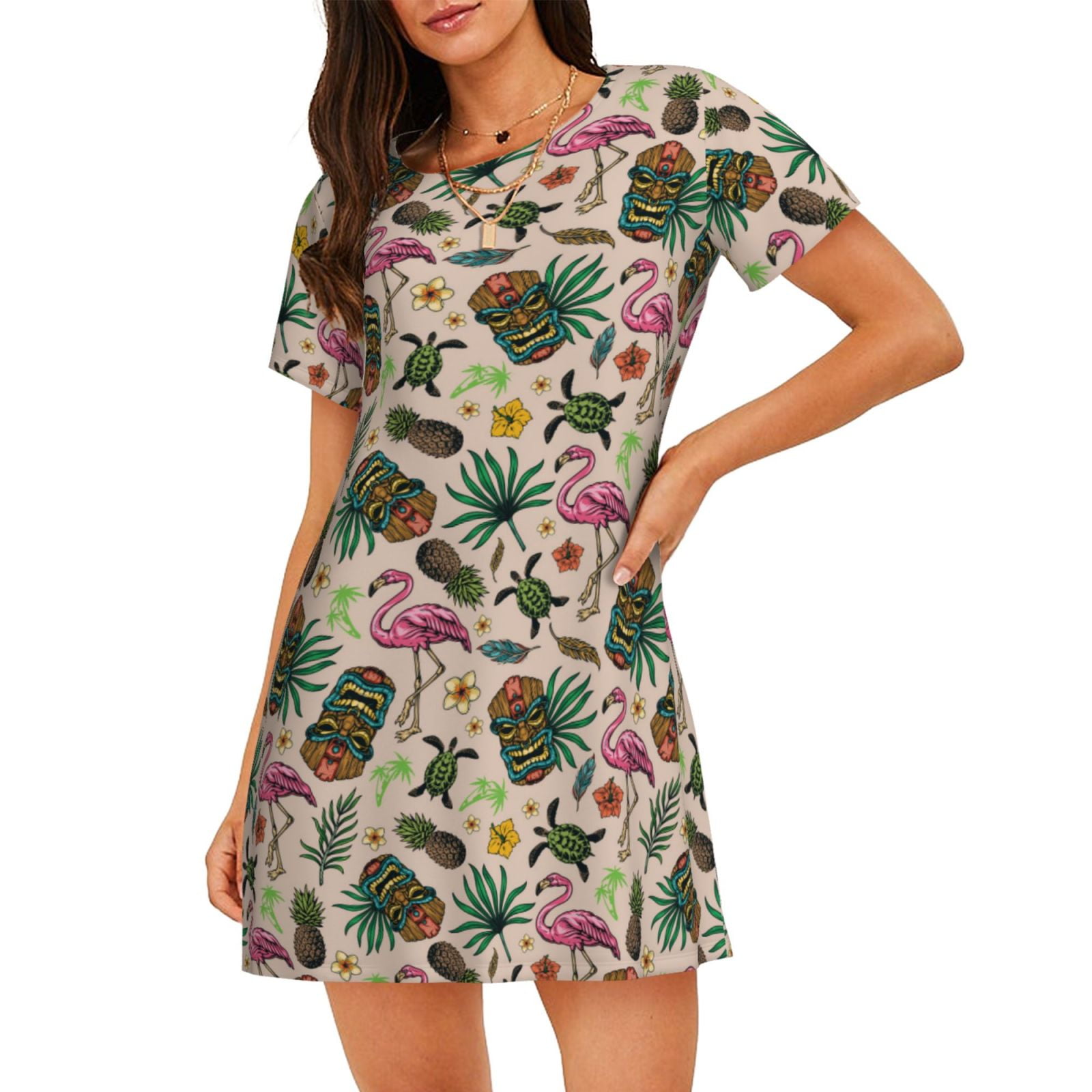 Fuzoiu Tropical Mask Flamingo Print Women Nightgowns, Soft Comfy ...