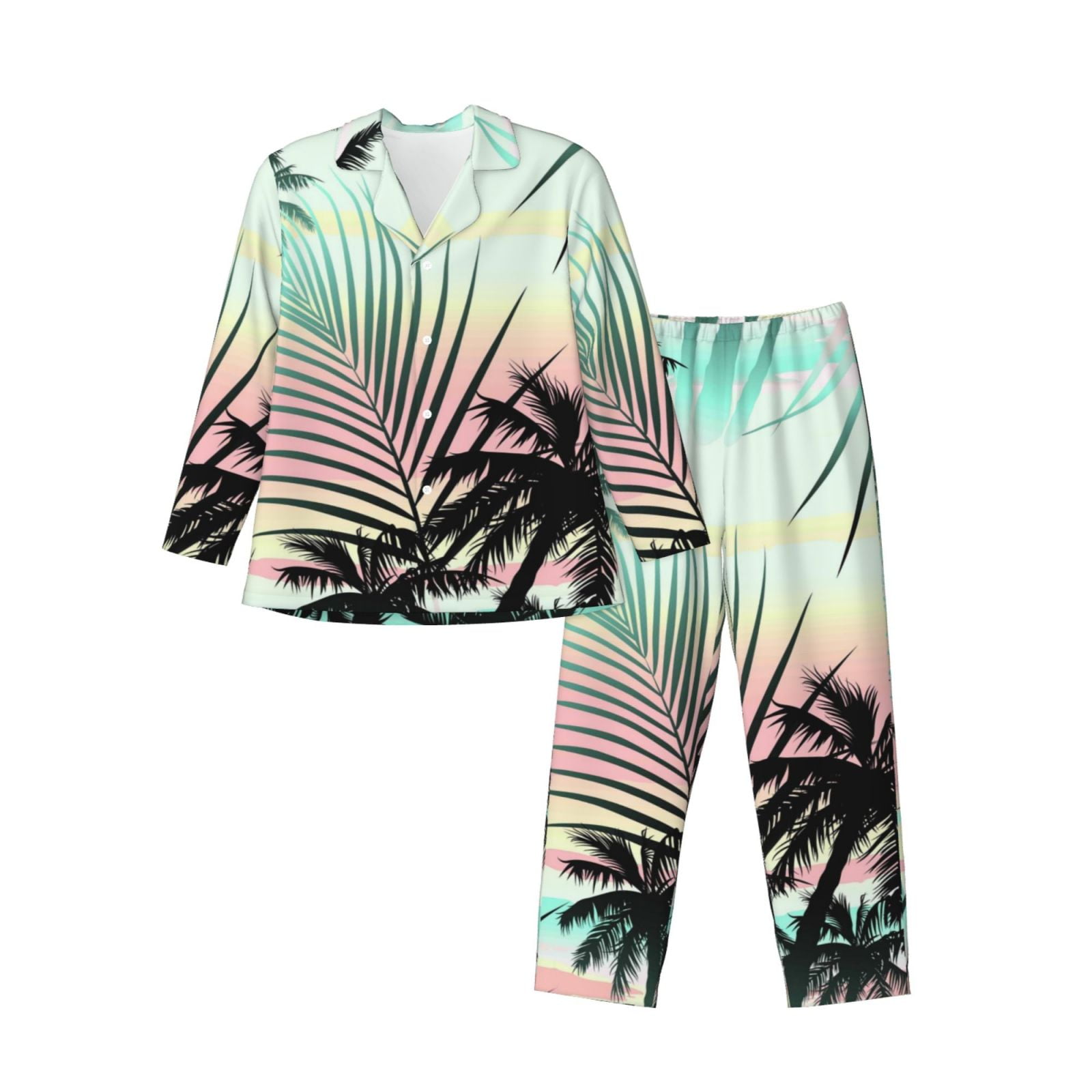 Fuzoiu Tropical Summer Palm Print Men's Long-Sleeved Pajama,Lounge ...