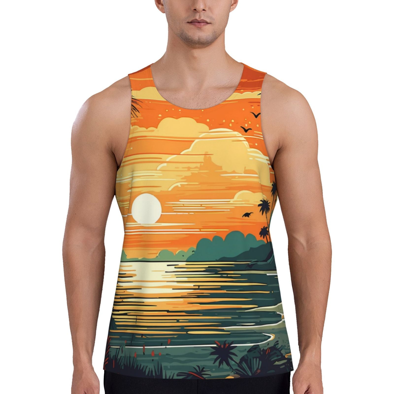 Fuzoiu Tropical Sunset Paradise Print Men's Workout Tank Tops ...