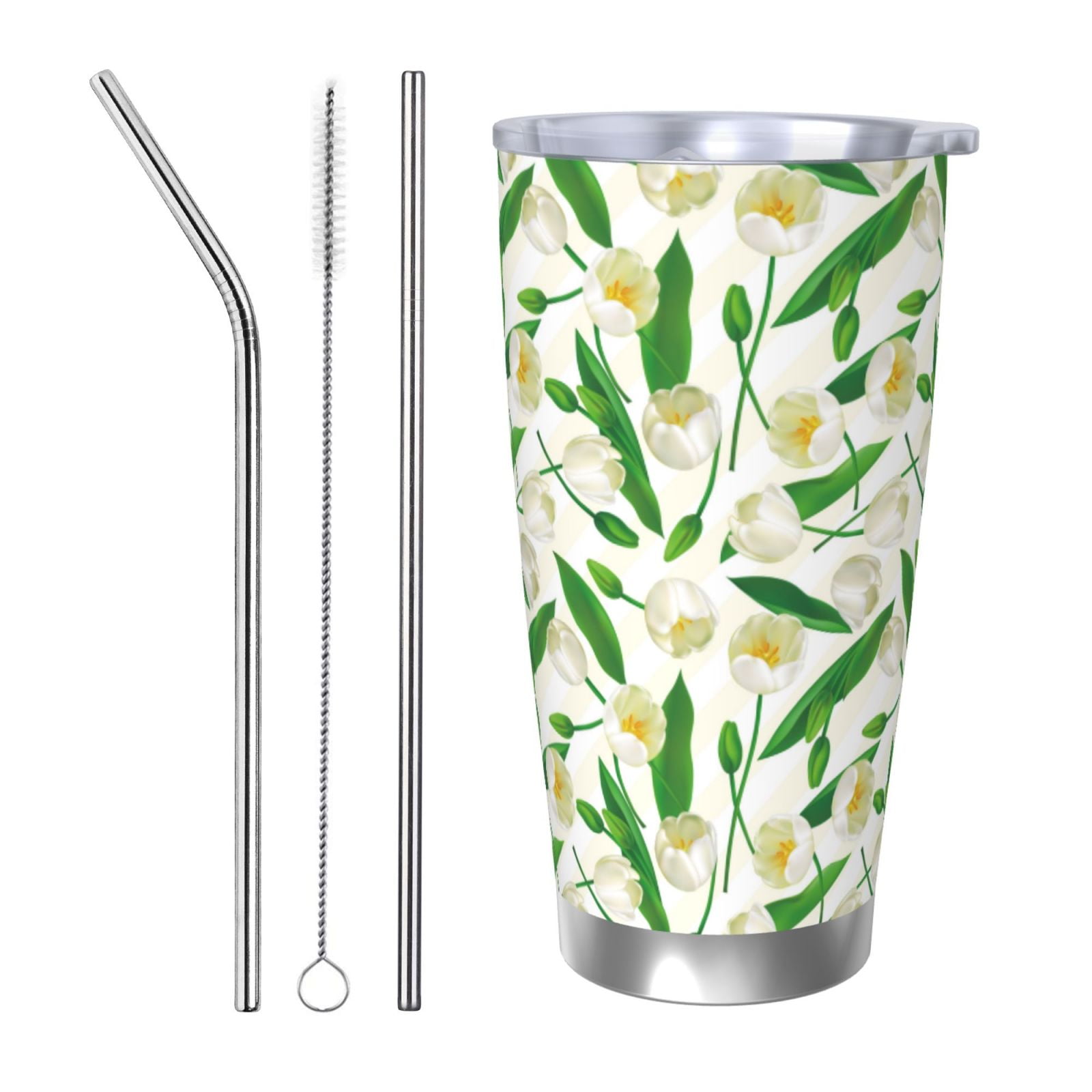 Fuzoiu Tulips Flowers Print 20oz Tumbler, Stainless Steel Vacuum ...