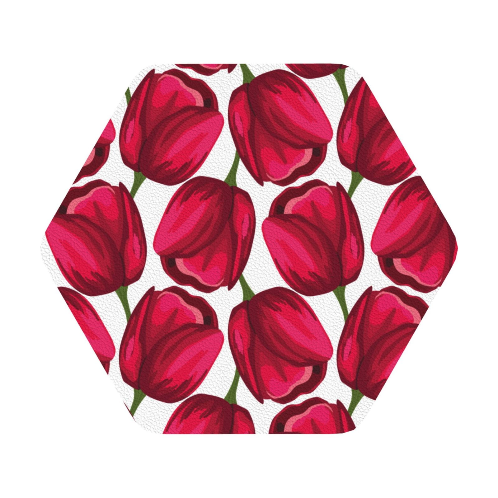 Fuzoiu Tulips Flowers Print Leather Coasters Set,Drink Coasters Set of ...