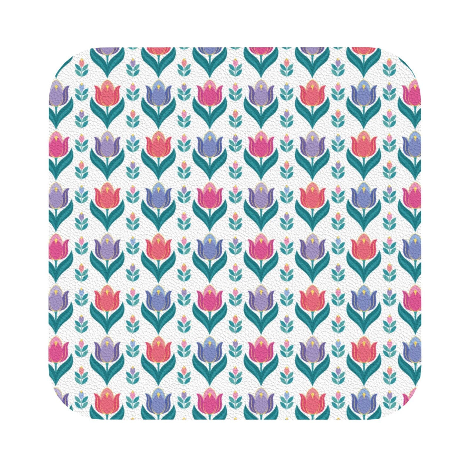 Fuzoiu Tulips Flowers Print Leather Coasters Set,Drink Coasters Set of ...