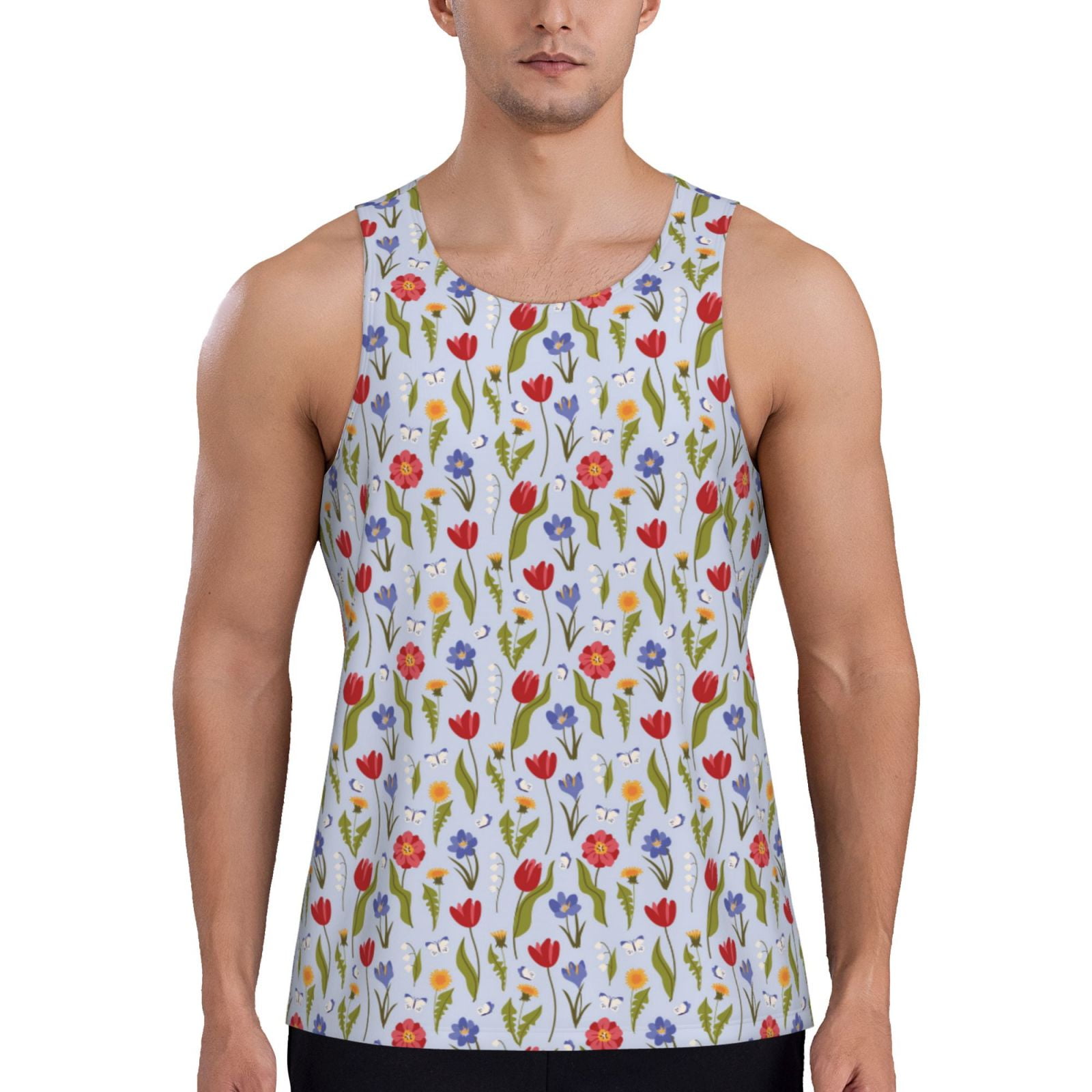 Fuzoiu Tulips Flowers Print Men's Workout Tank Tops,Sleeveless Gym ...