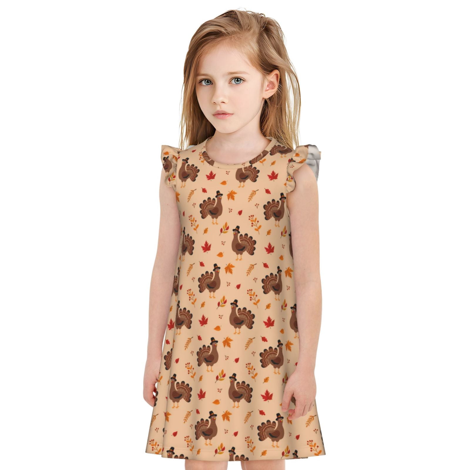 Fuzoiu Turkey And Autumn Leaves Print Girls' Nightgowns Pajamas Dress ...