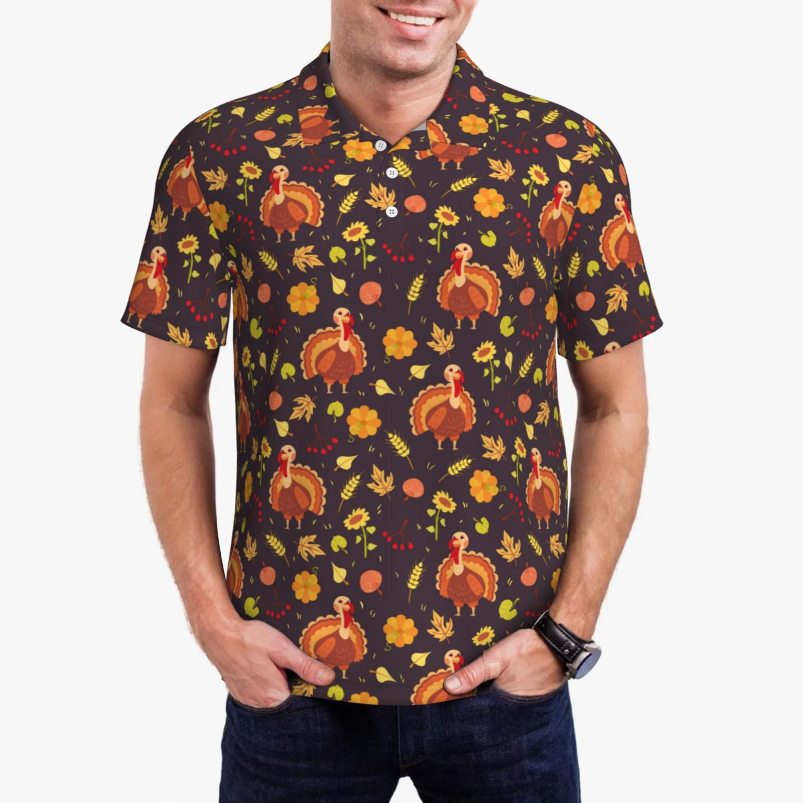 Fuzoiu Turkey Bird Print Men's Polo Shirts Short Sleeve,Golf Shirts for ...