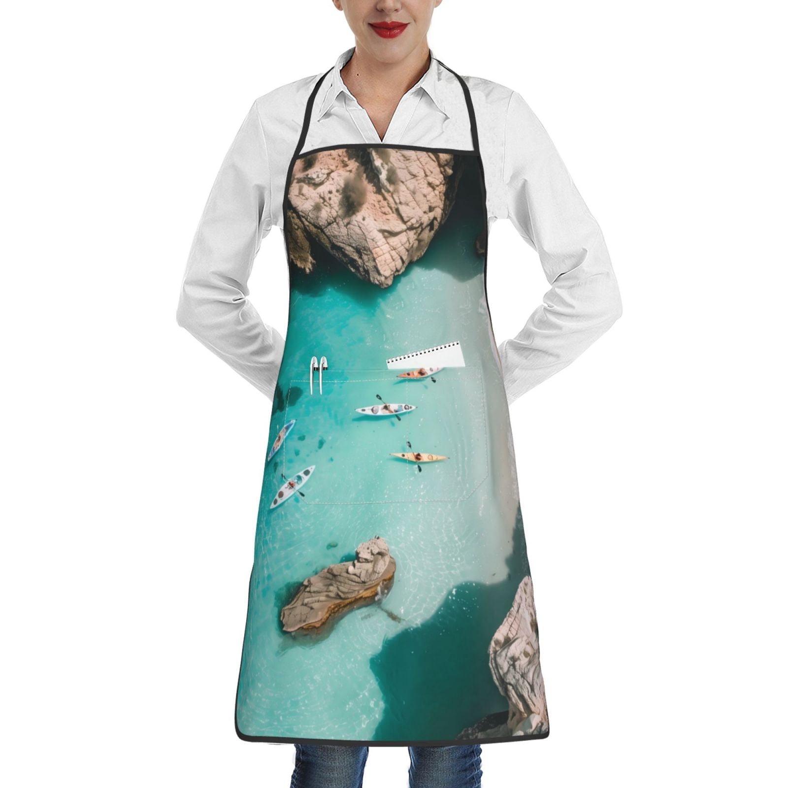 Fuzoiu Turquoise Beach Kayaking Print Kitchen Cooking Aprons,Kitchen ...