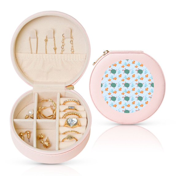 Fuzoiu Turtles And Goldfish Print Portable Jewelry Box,Round Mini ...