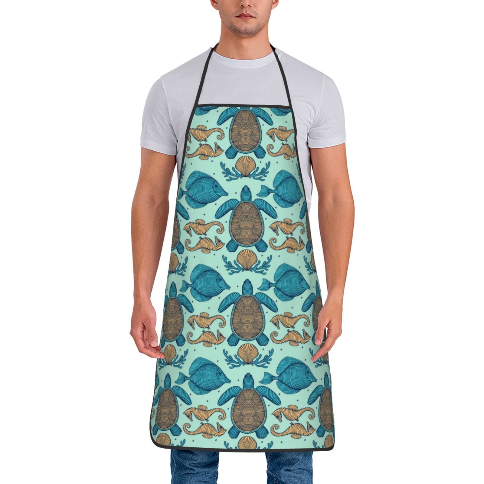 Fuzoiu Turtles And Seahorses Print Waterproof Apron, Kitchen Apron for ...