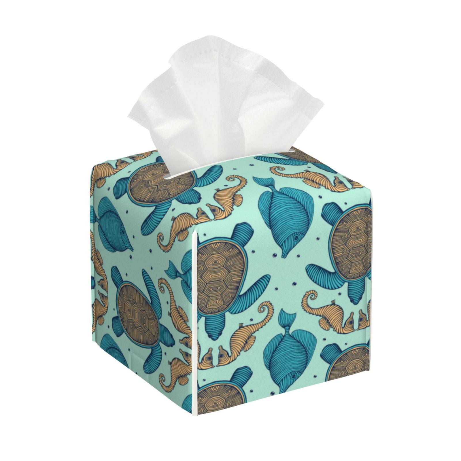 Fuzoiu Turtles And Seahorses Print Tissue Box Cover Holder, Square ...