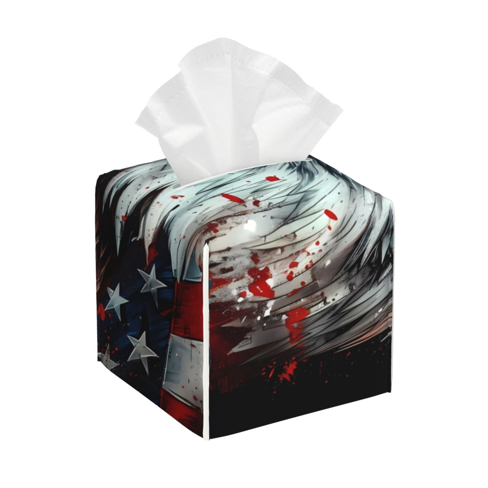 Fuzoiu USA Bald Eagle Print Tissue Box Cover Holder, Square Leather ...