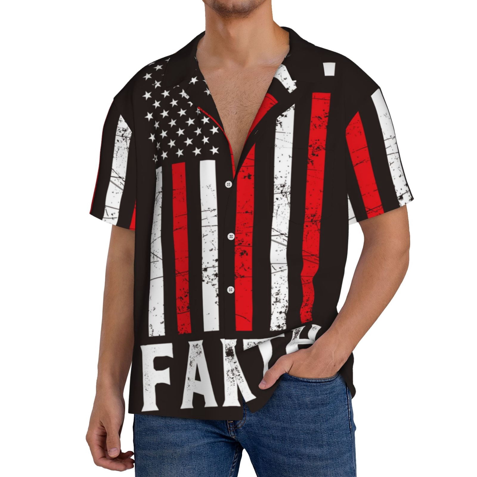 Fuzoiu USA Flag Cross Print Men's Casual Short,Men's Short Sleeve Shirt ...