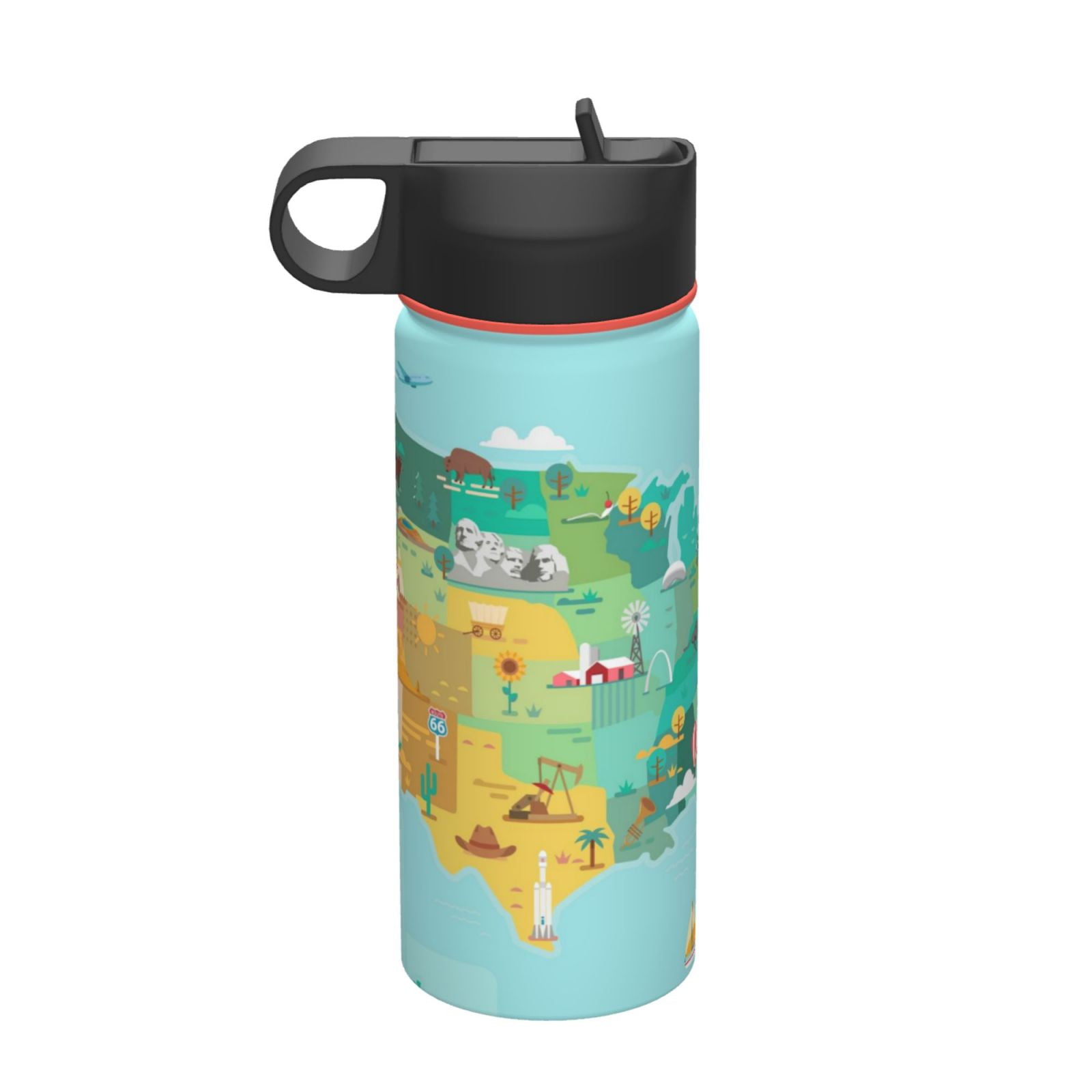 Fuzoiu USA Tourist Map Print 18oz Insulated Sports Kettle, Outdoor ...