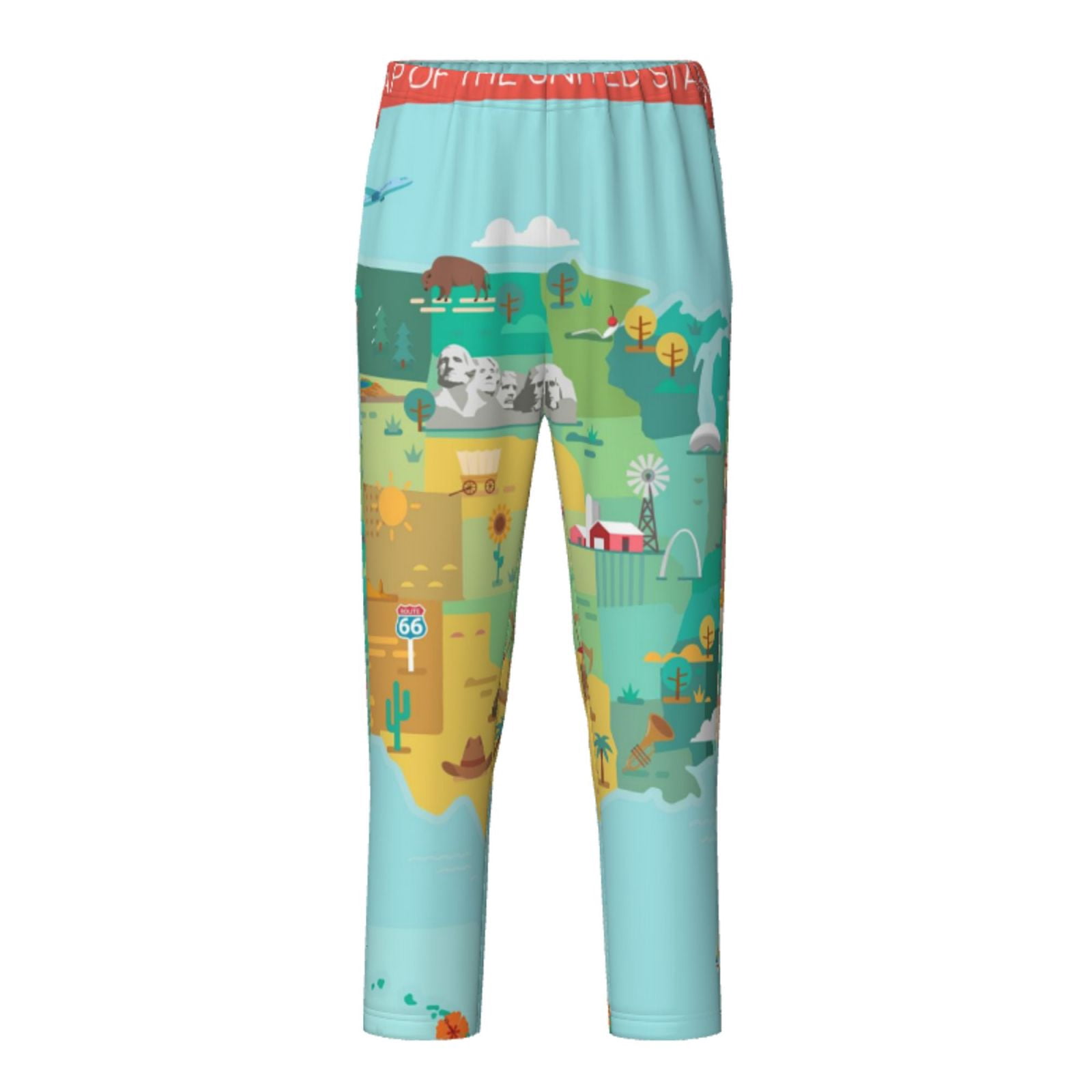 Fuzoiu USA Tourist Map Print Teenagers' Pajama Pants,Lounge Pants with ...