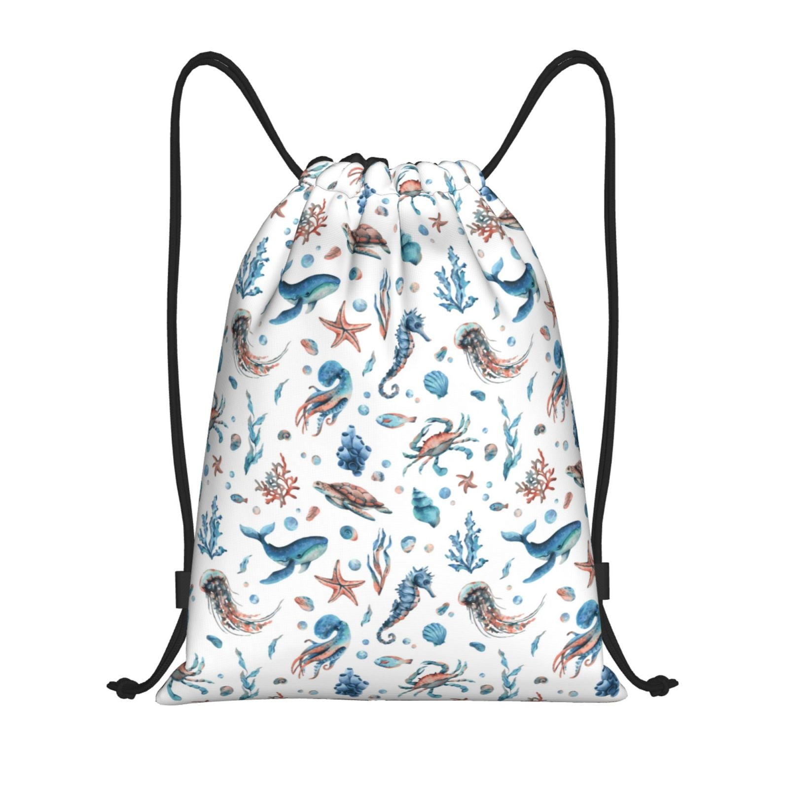 Fuzoiu Undersea Animals Print Drawstring Backpack for Gym, Travel, Yoga ...
