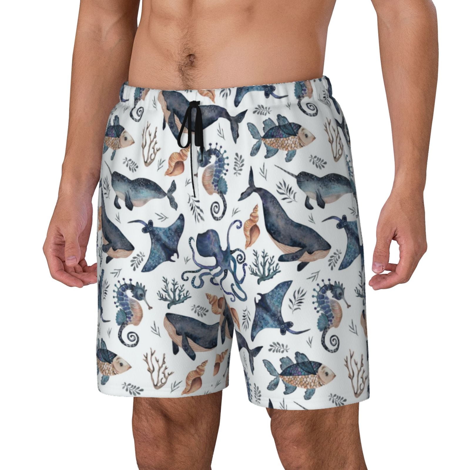 Fuzoiu Underwater Animals 1 Print Men's Swim Shorts,Quick-Dry Double ...