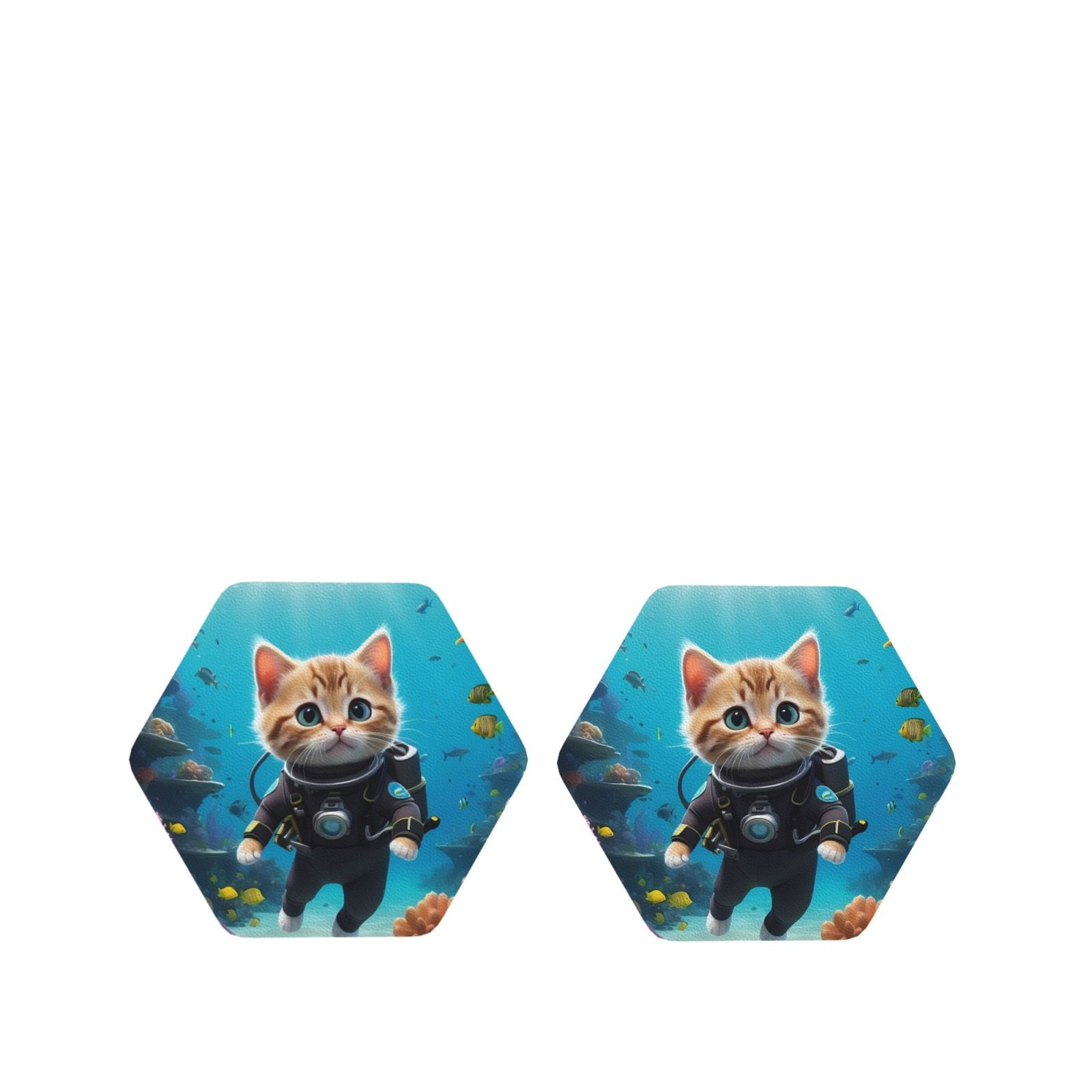 Fuzoiu Underwater Diving Cat Print Leather Coasters Set,Drink Coasters ...