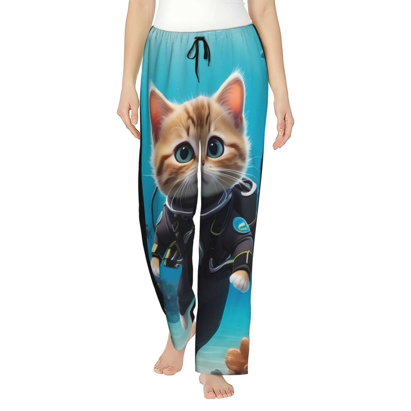 Fuzoiu Underwater Diving Cat Print Women's Pajama Pants,Lounge Pants ...