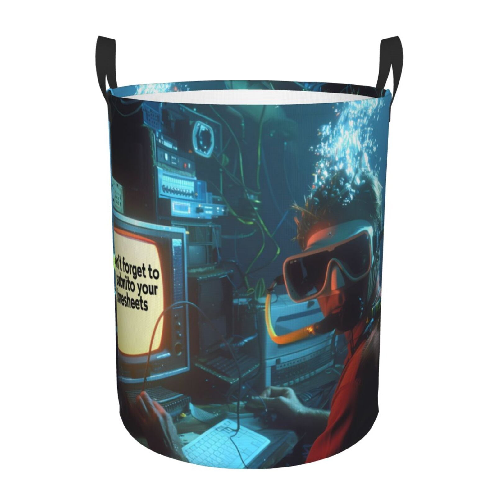 Fuzoiu Underwater Office Diver Print Circular Hamper,Laundry Basket ...