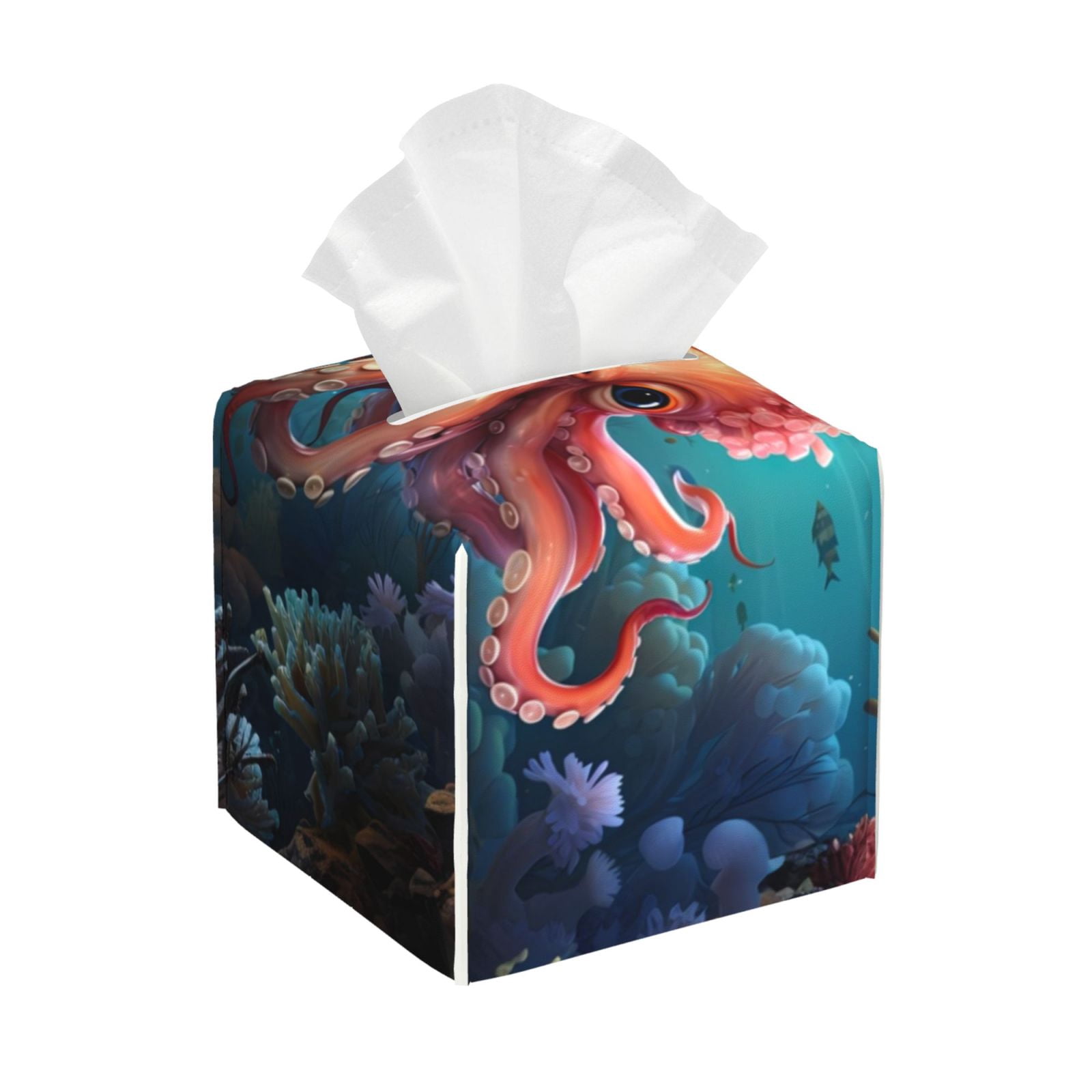 Fuzoiu Underwater Plant Octopus Print Tissue Box Cover Holder, Square ...
