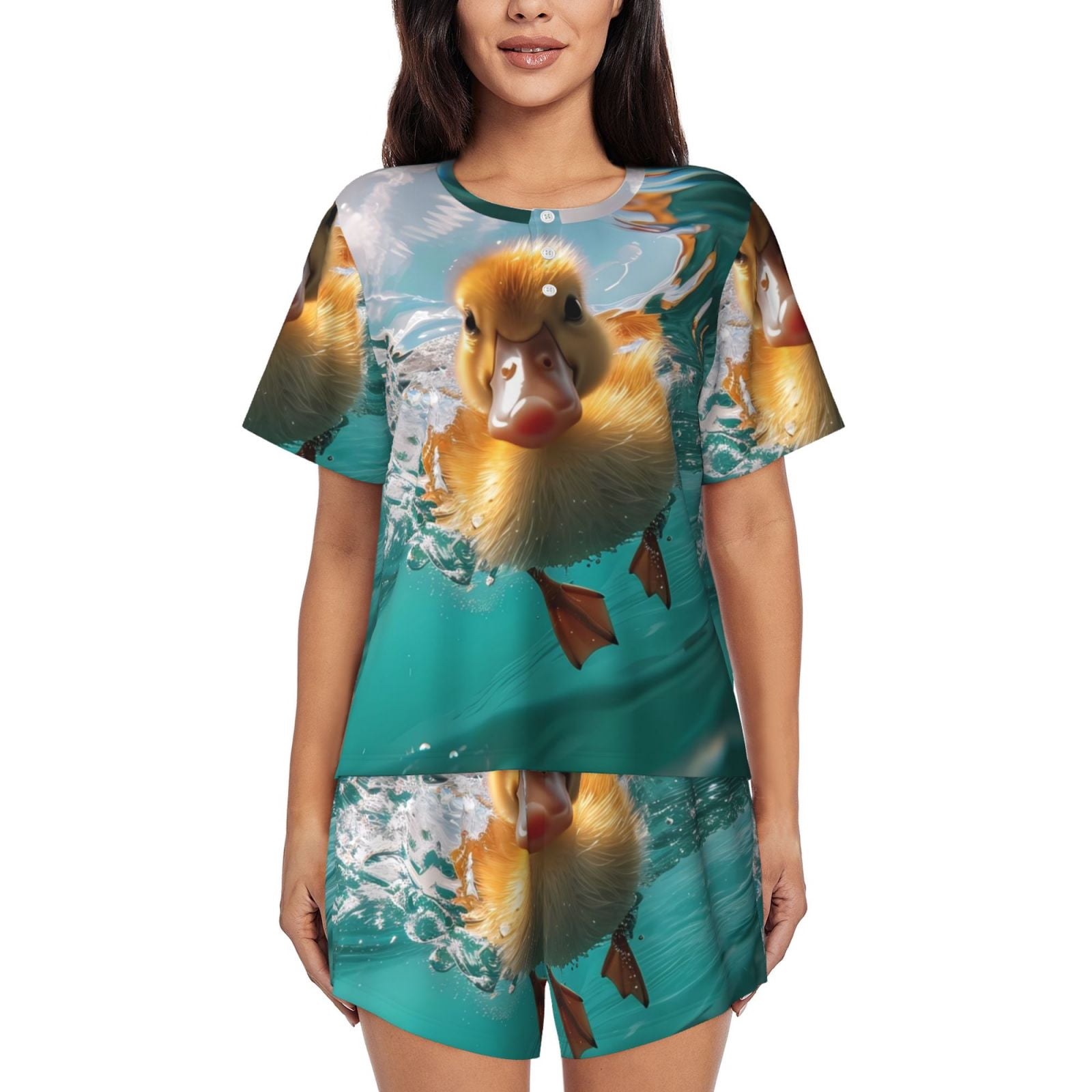 Fuzoiu Underwater Swimming Duck Print Women's Short-Sleeved Pajama Set ...