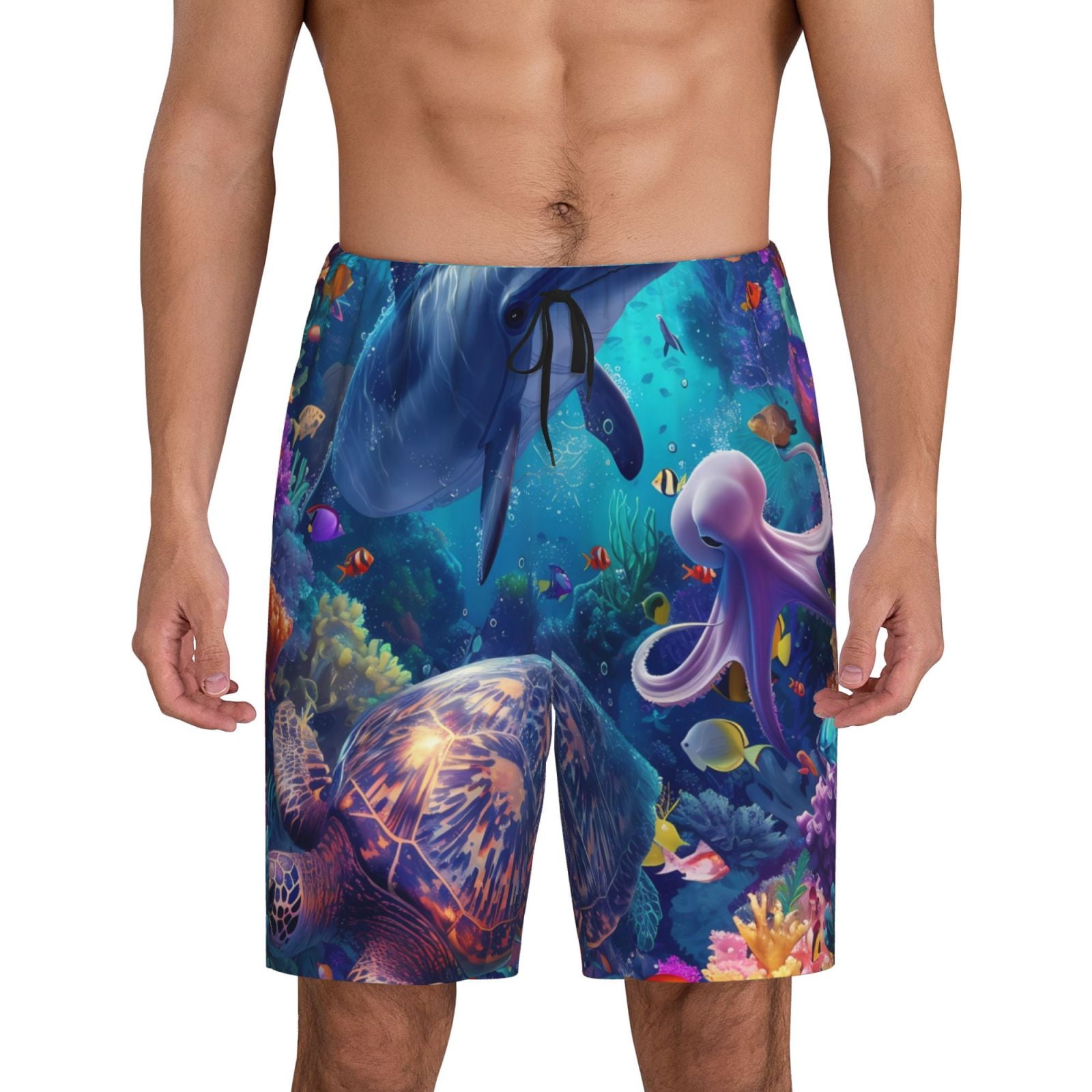 Fuzoiu Underwater Turtle Dolphin Octopus Print Pajama Shorts for Men ...