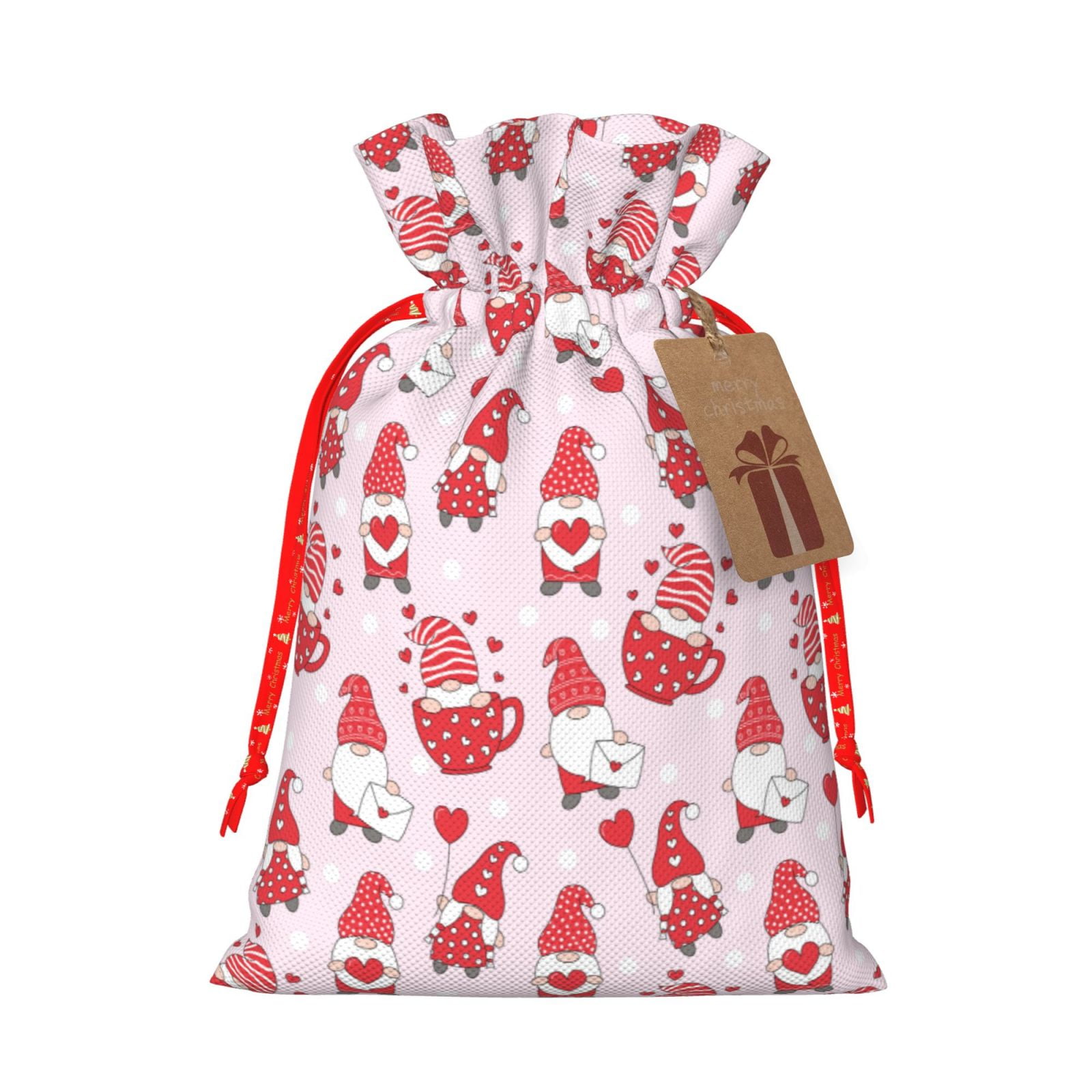 Fuzoiu Valentine Gnomes Print Christmas Gift Bag,Burlap Gift Bag with ...