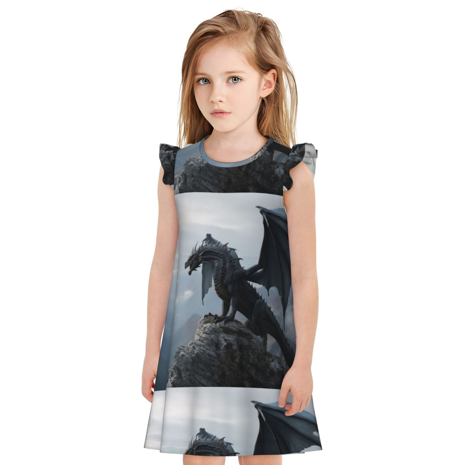 Fuzoiu Valley Gray Dragon Print Girls' Nightgowns Pajamas Dress,Girls ...