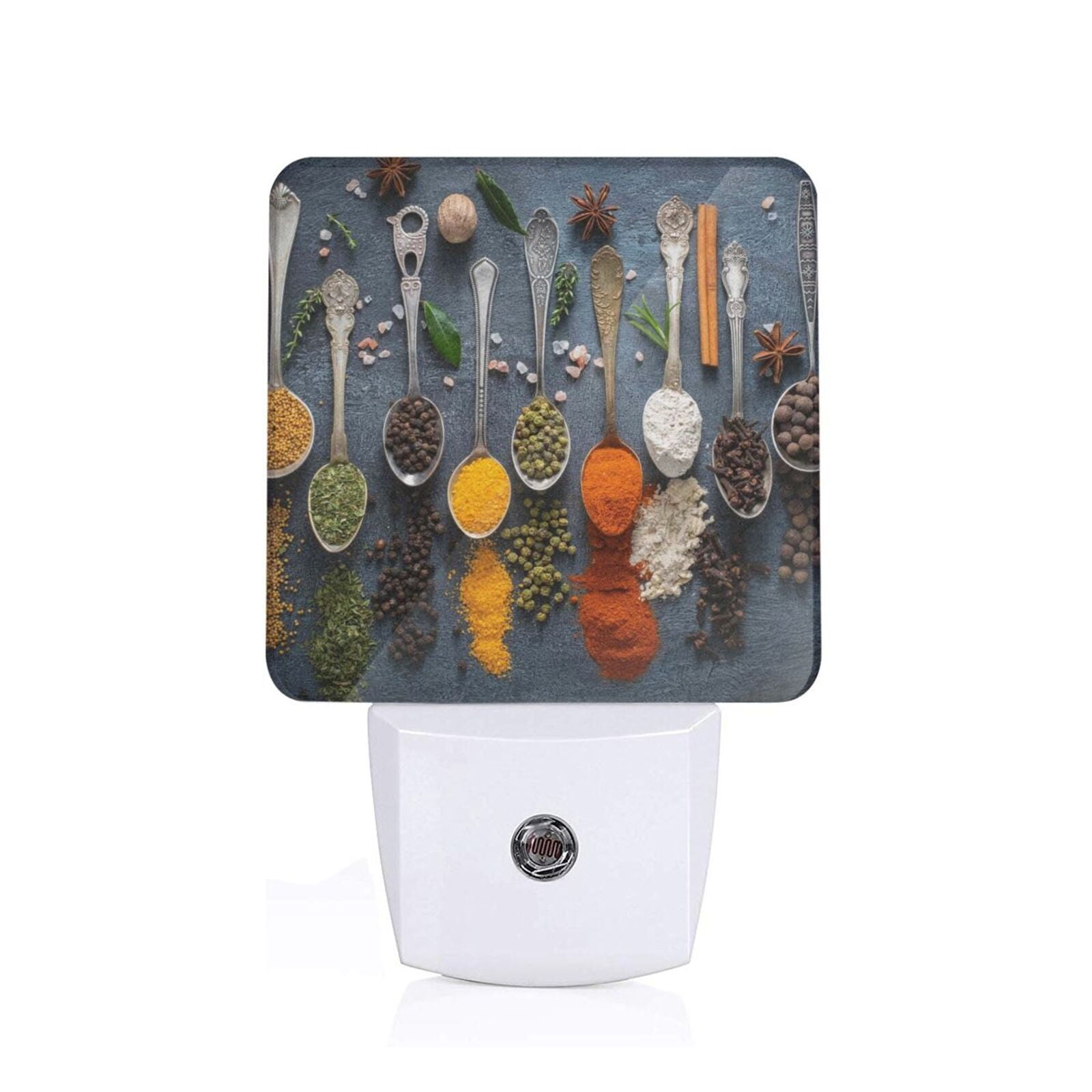 Fuzoiu Various Herbs And Spices In Spoons Print Dusk to Dawn LED Night ...