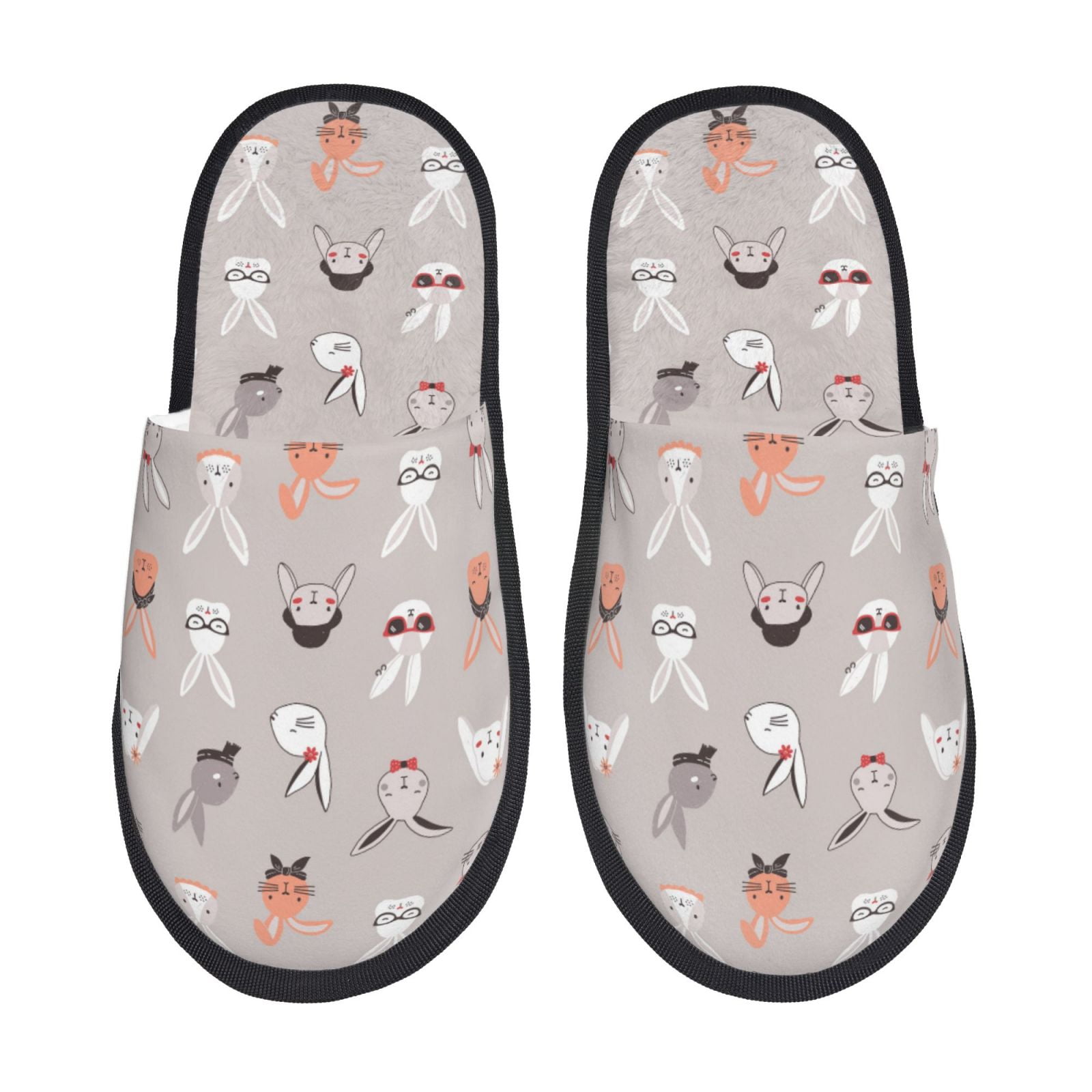 Fuzoiu Various Rabbits Print Unisex Furry Slippers,Plush Indoor Shoes ...