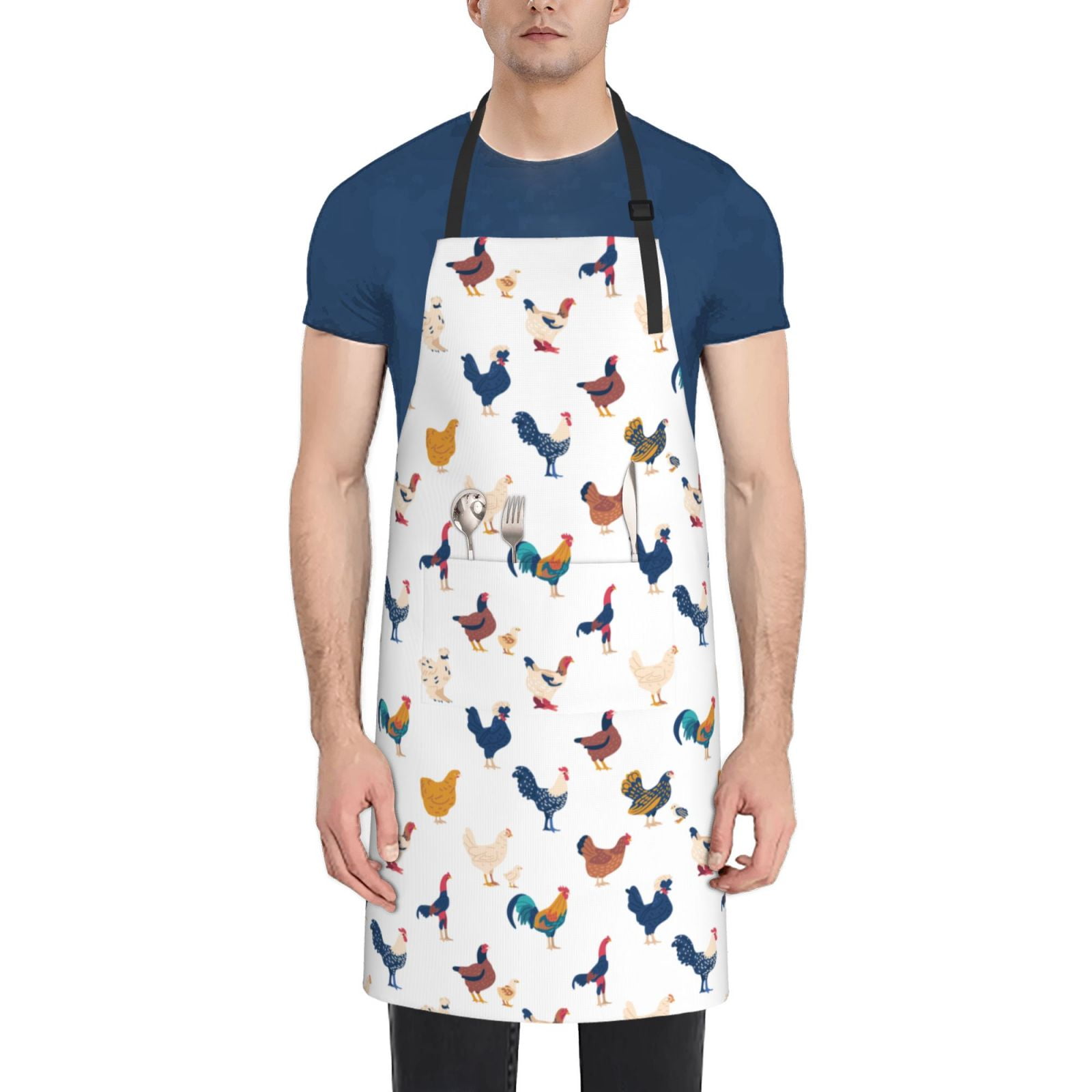 Fuzoiu Various Rooster Print Adjustable Waterproof Apron with Pockets ...