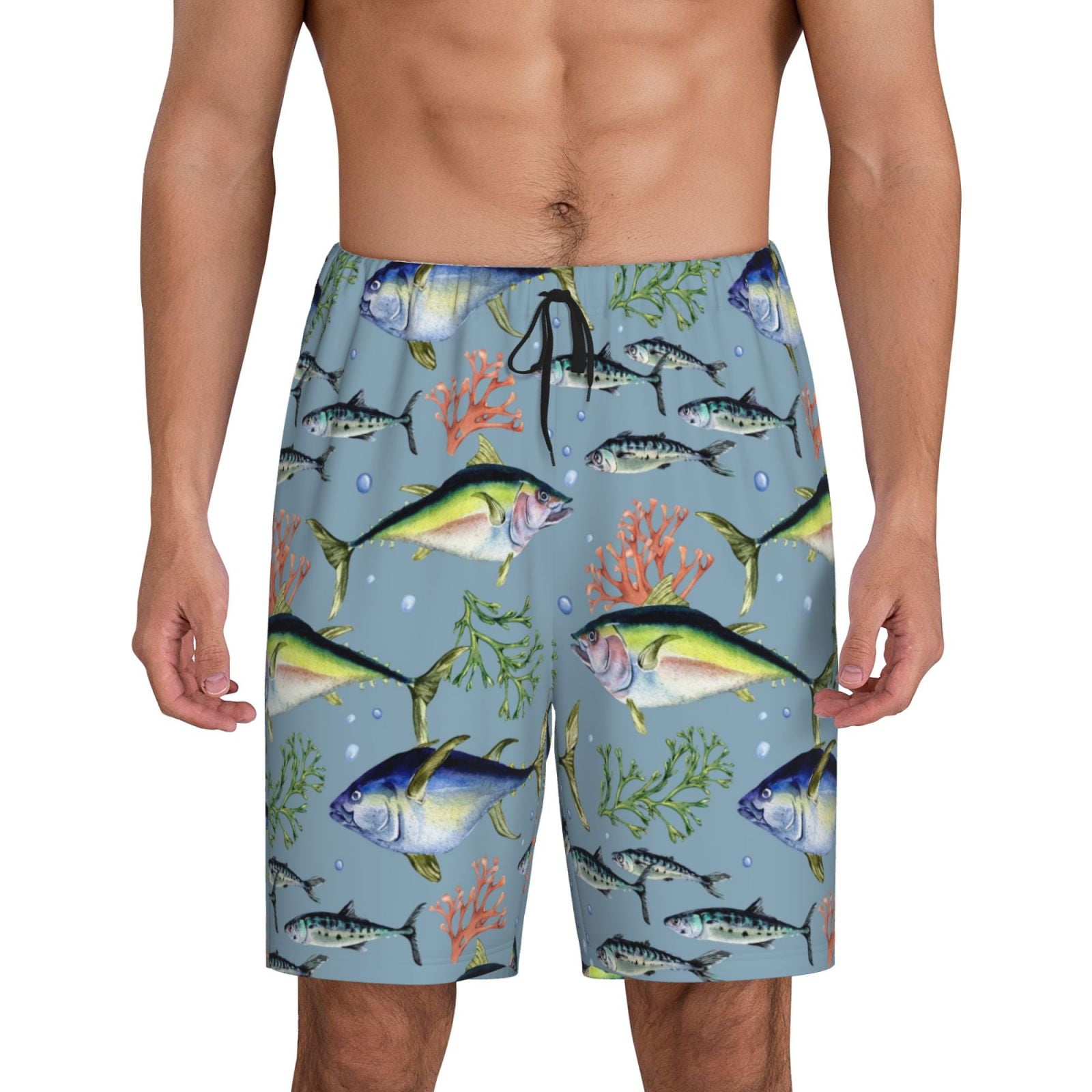 Fuzoiu Various Wild Sea Fish Print Pajama Shorts for Men, Men's Pajama ...