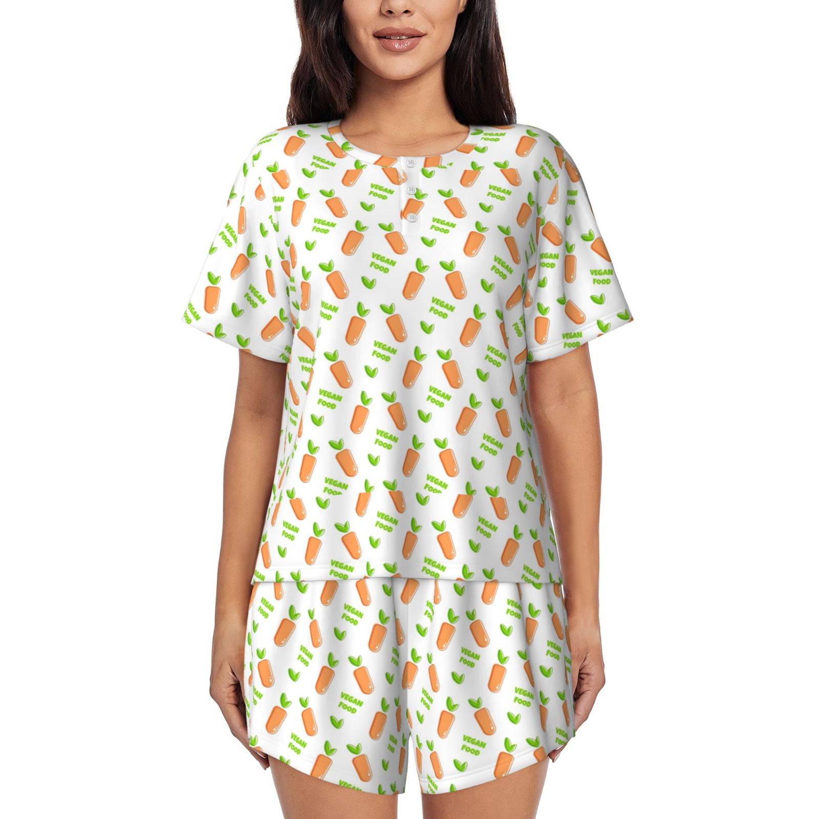 Fuzoiu Vegan Fruit Carrot Print Women's Short-Sleeved Pajama Set,Lounge ...