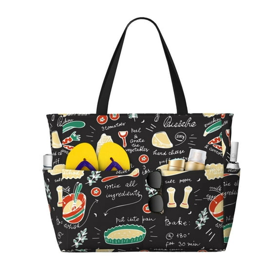 Fuzoiu Vegetable Quiche Print Waterproof Beach Tote Bag for Women Girls ...